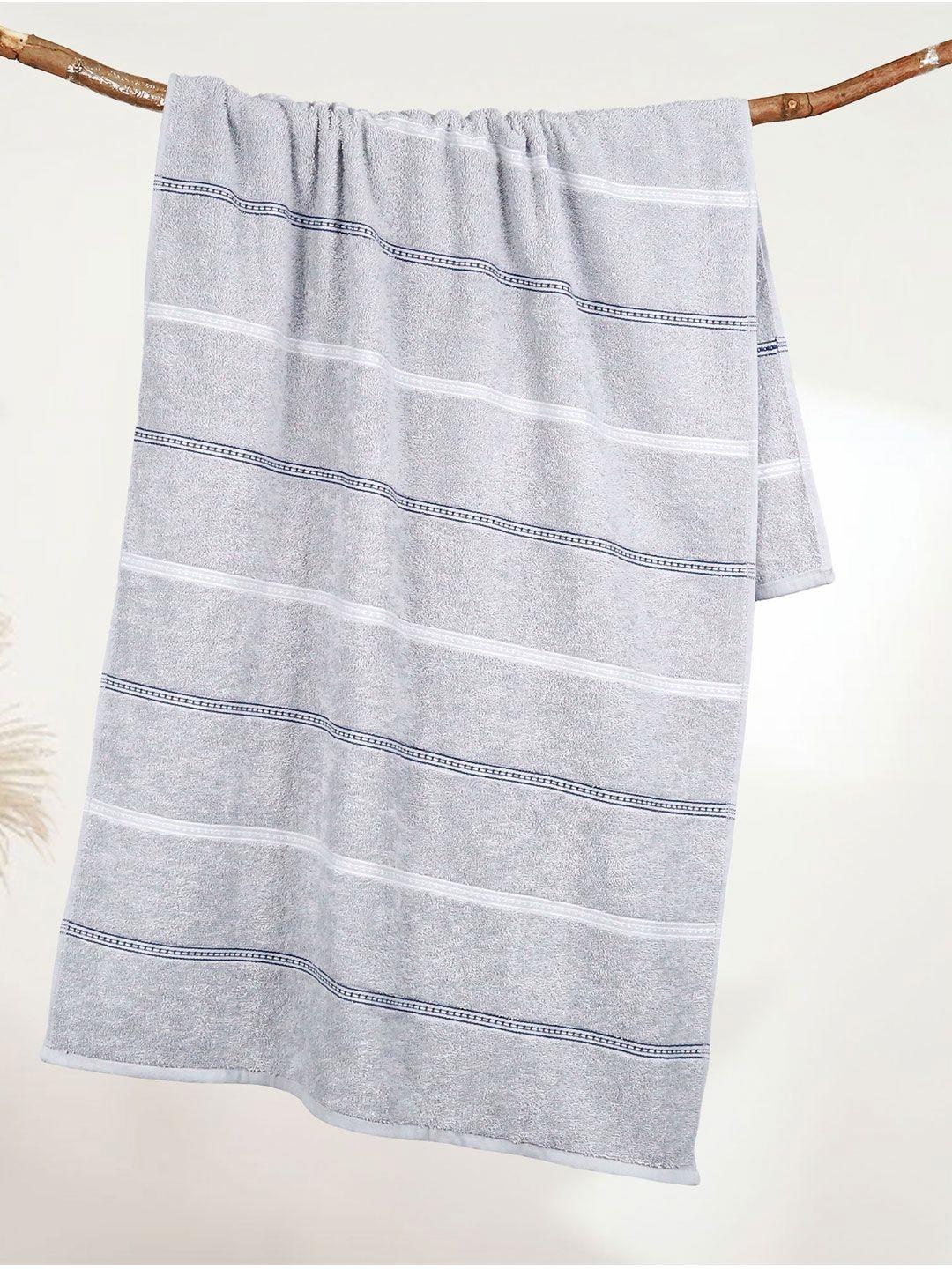 Buy MYTRIDENT 100% Cotton Grey Striped 450GSM Quick Dry Adult Regular ...