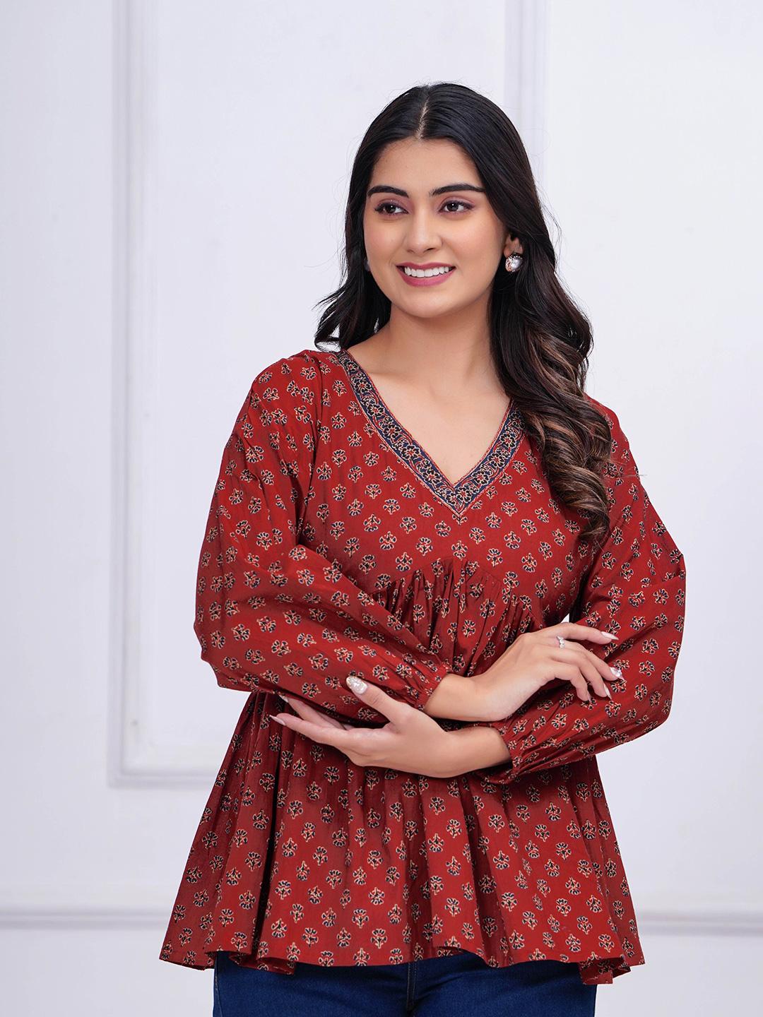 Buy Nayo Women Printed Cotton V Neck Ethnic Tunic - Tunics for Women ...