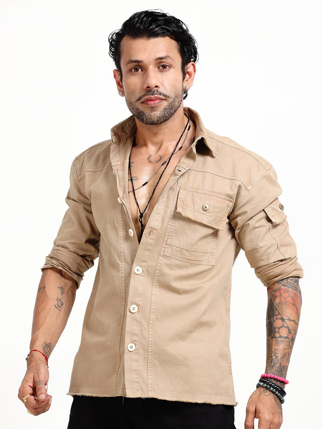 Buy Italian Colony Men Edge Weave Rfd Cotton Relaxed Fit Shacket ...