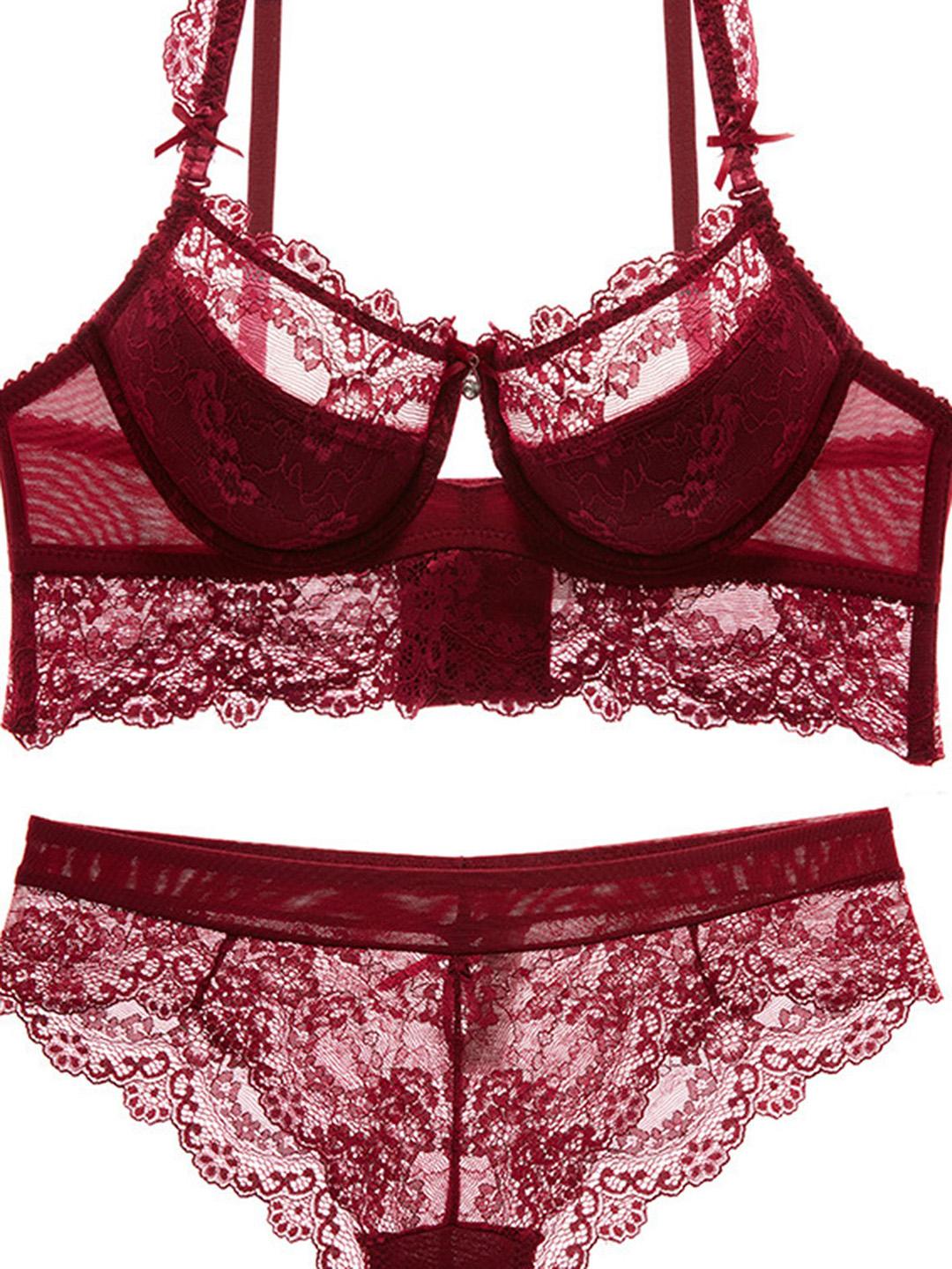 Buy LULU & SKY Lace Shoulder Strap Lingerie Set 9168B WINE RED ...