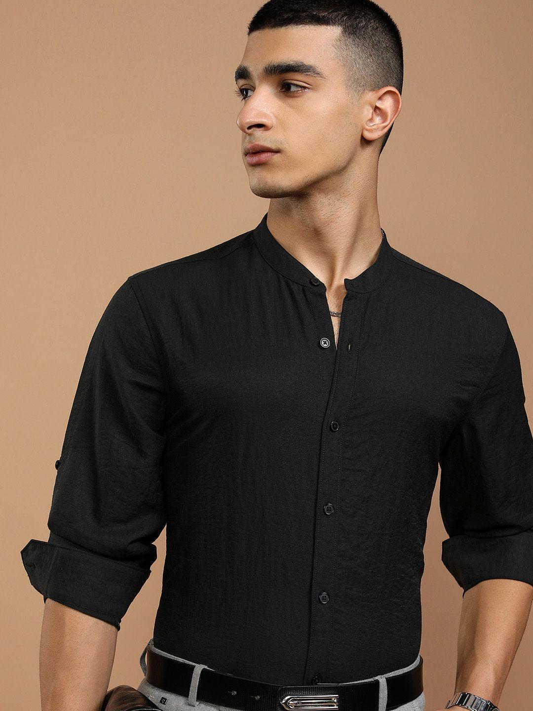 Buy HIGHLANDER Men Solid Mandarin Collar Casual Shirt - Shirts for Men ...