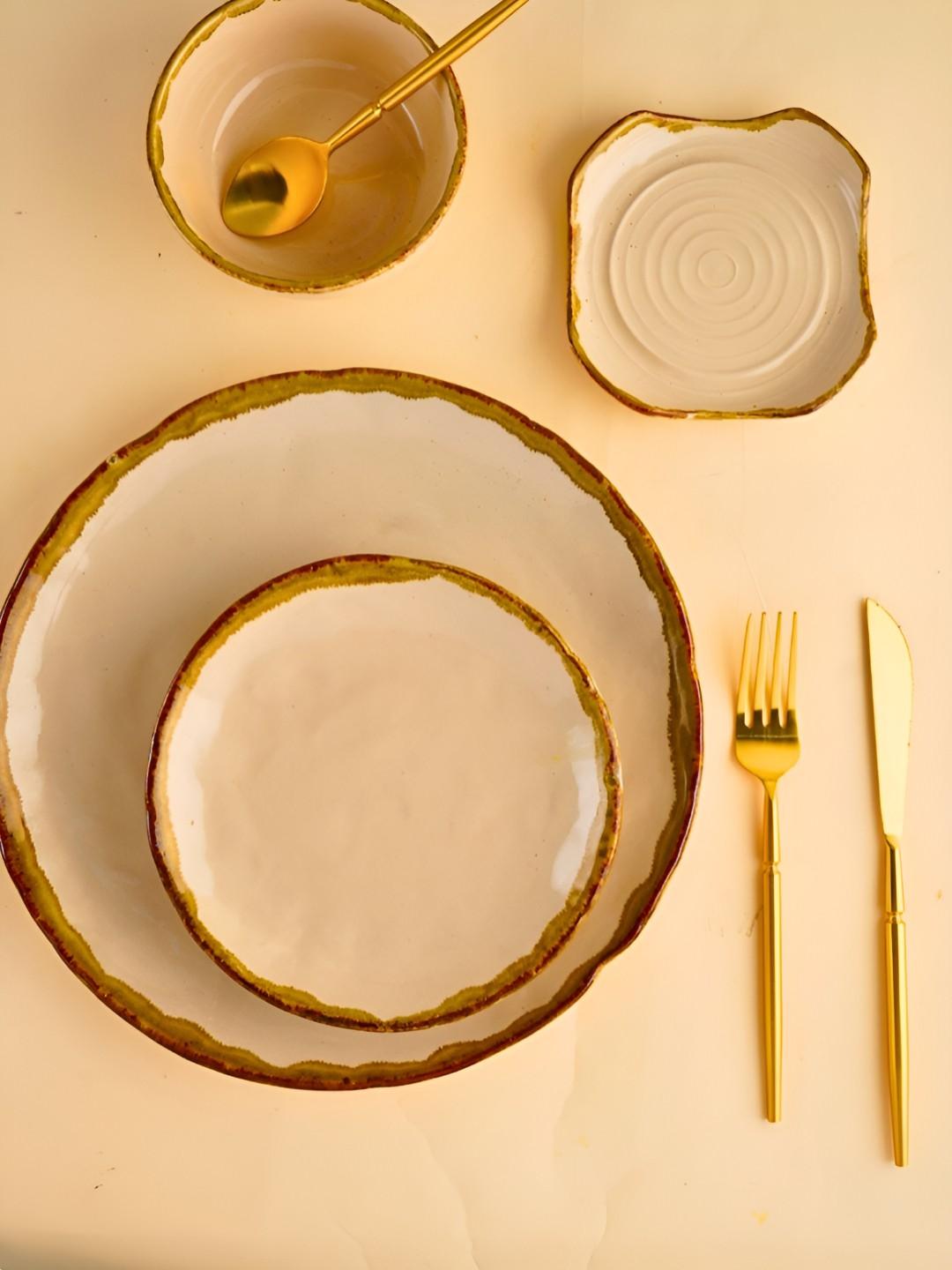Buy WEAVING HOMES Beige 4 Pieces Glossy Dinner Set - Dinner Set for ...