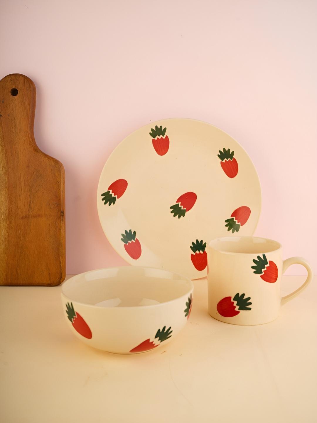 Buy WEAVING HOMES Berry Bliss White Conversational Ceramic Microwave ...