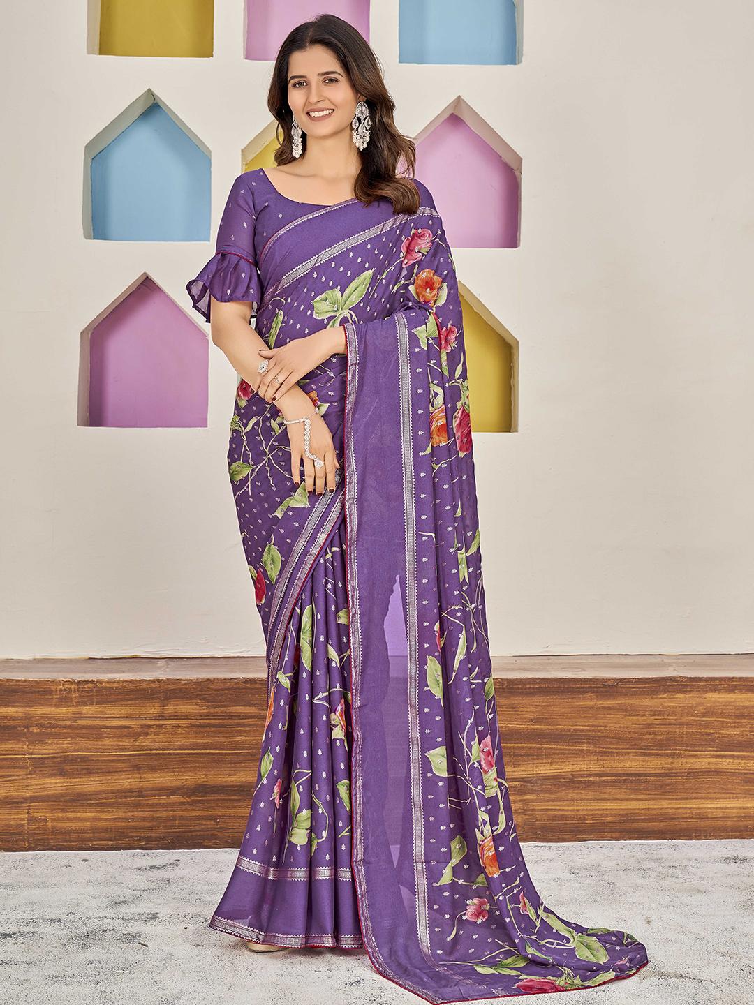 Buy Ethnielle Floral Silk Blend Saree - Sarees for Women 30405822 | Myntra