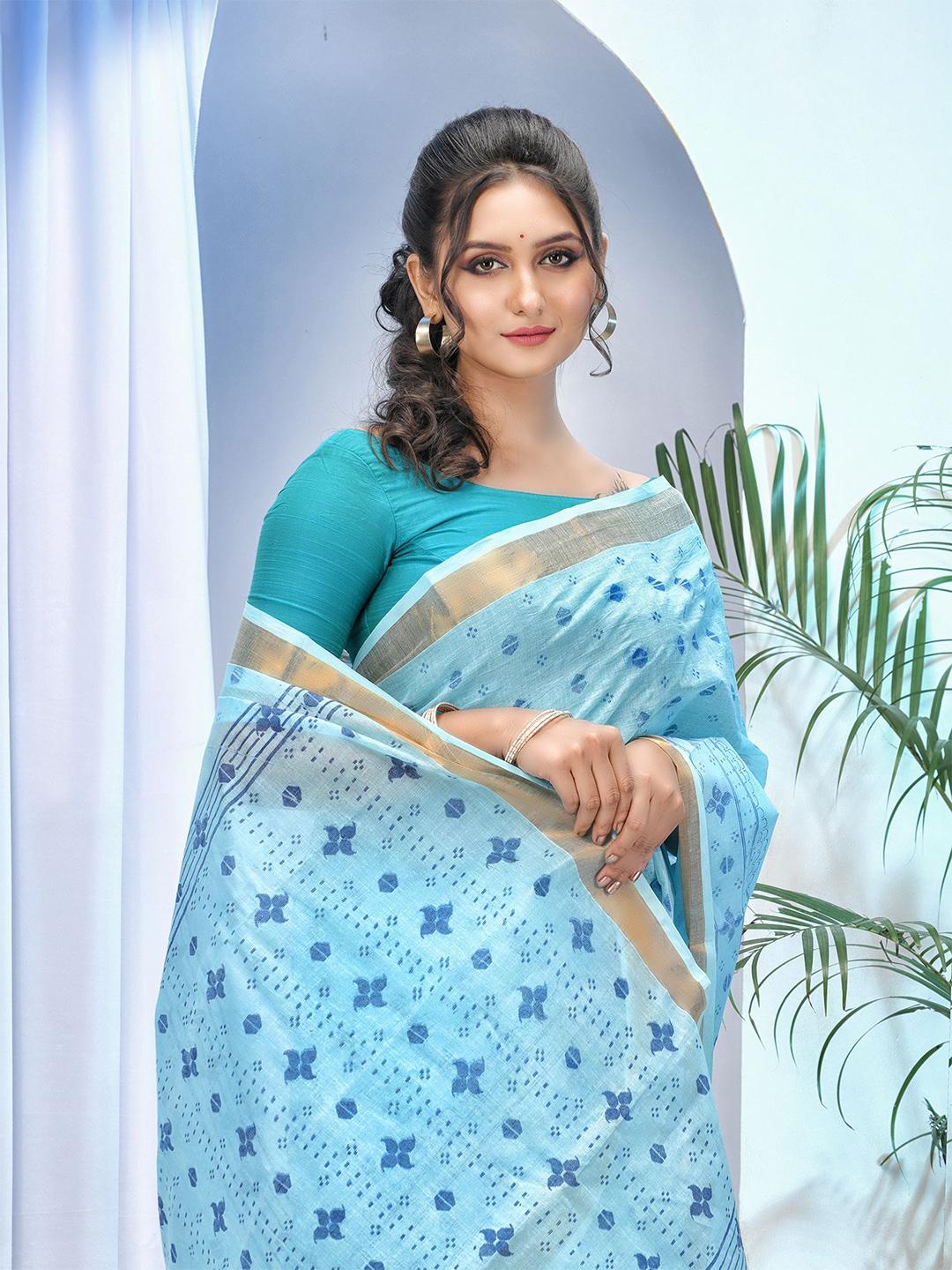 Buy DESH BIDESH Printed Ethnic Motifs Pure Cotton Taant Saree - Sarees ...