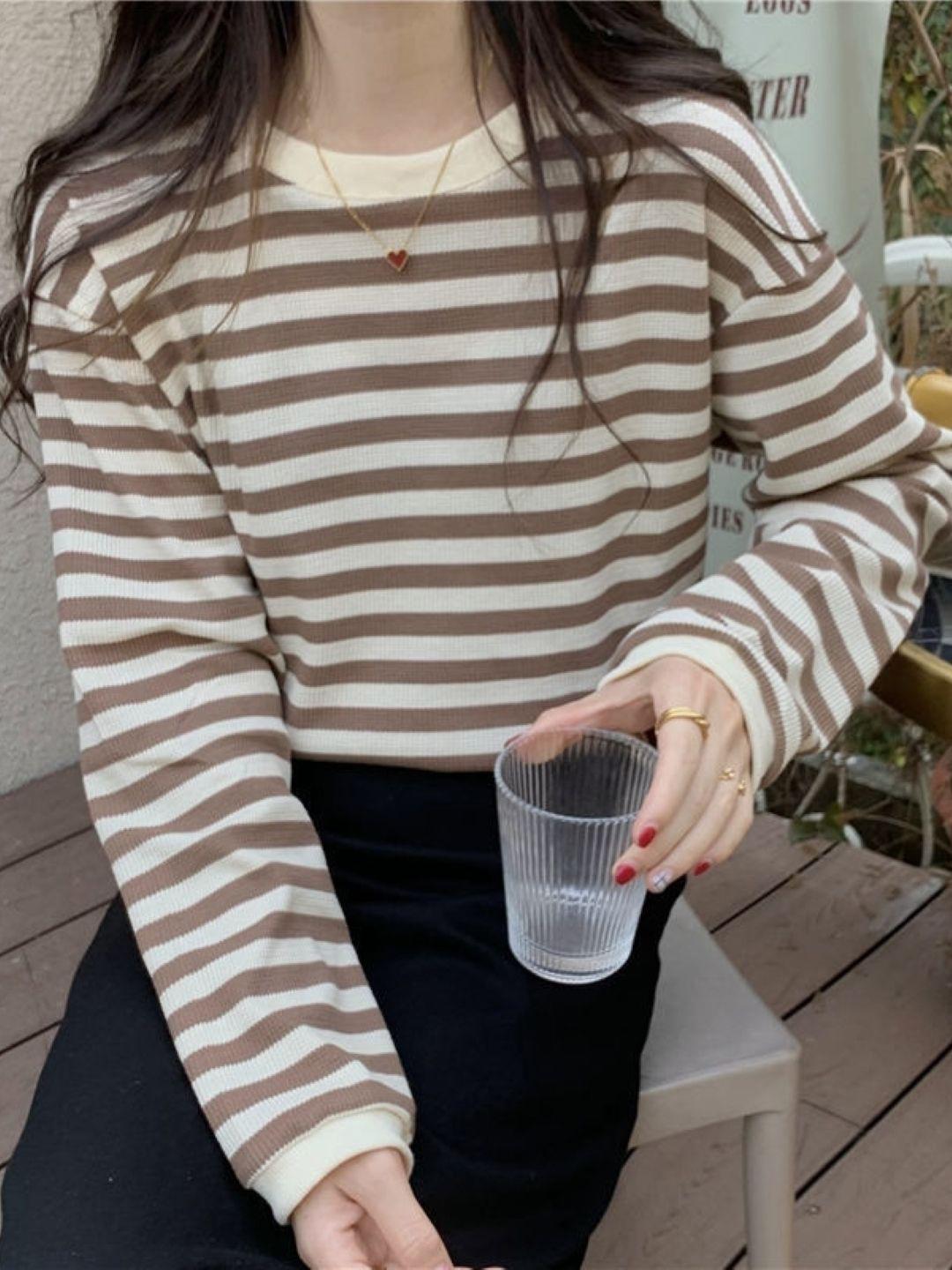 Buy HERE&NOW Women Striped Extended Sleeves Top - Tops for Women ...