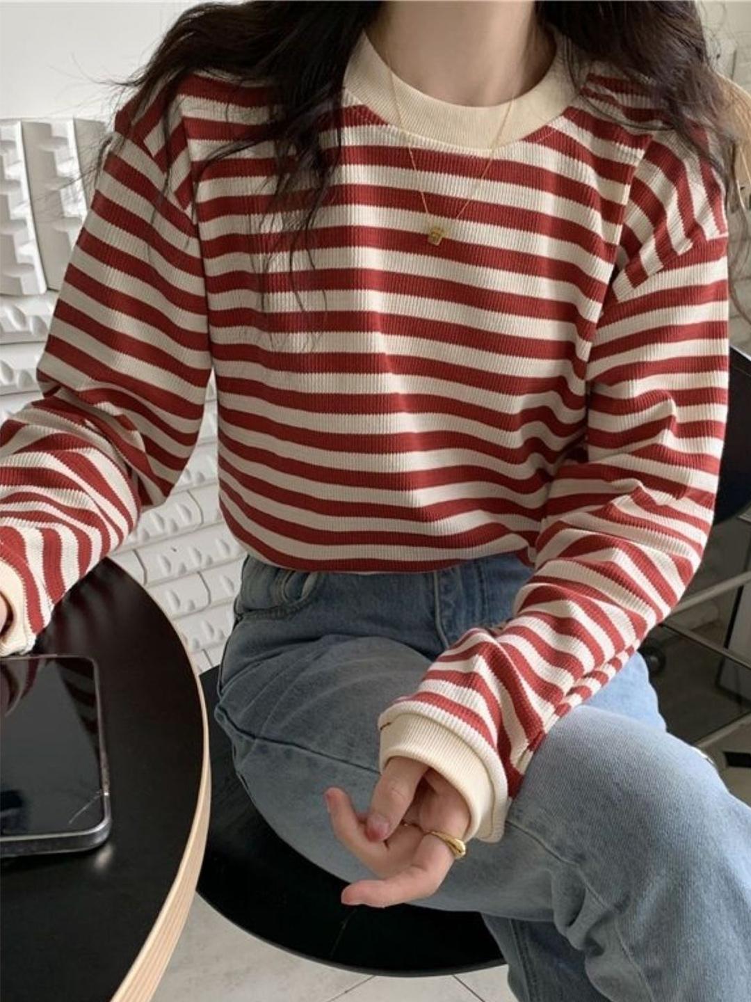 Buy HERE&NOW Women Striped Extended Sleeves Top - Tops for Women ...
