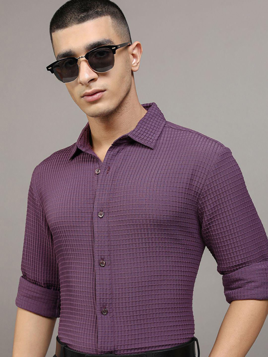 Buy HIGHLANDER Men Popcorn Textured Solid Regular Fit Casual Shirt ...