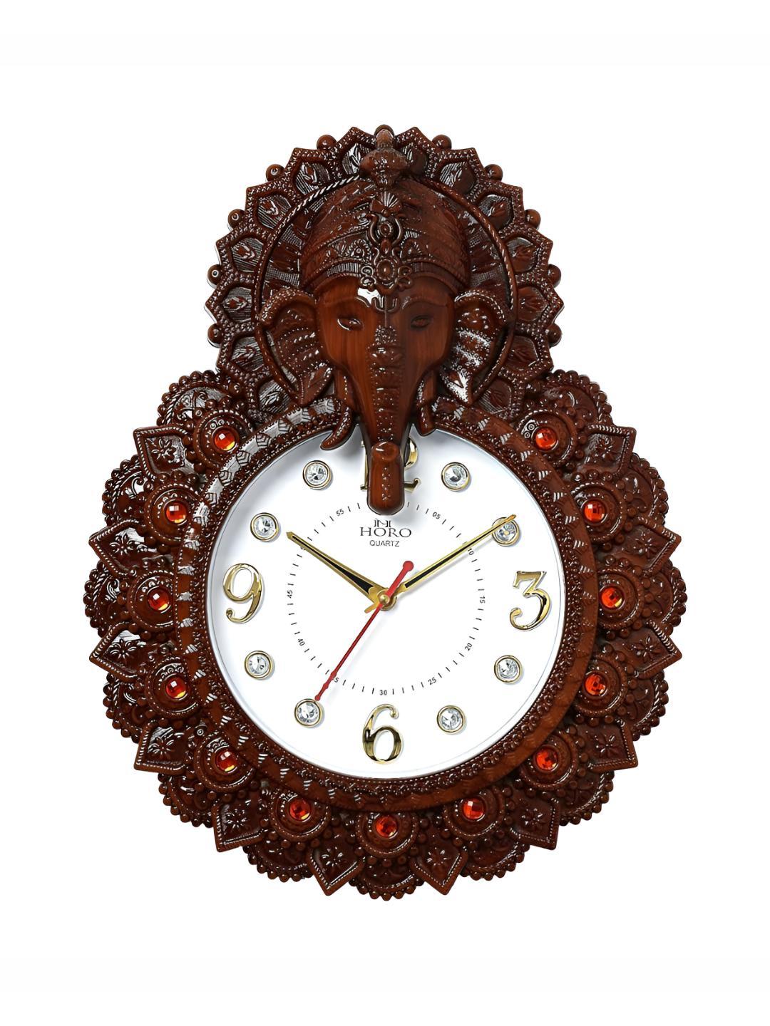 Buy Horo Maroon & White Ganesh Printed Traditional Analogue Wall Clock ...