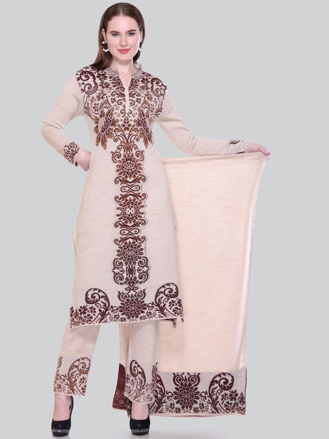 Buy MONTREX Floral Thread Work Kurta With Trouser & Dupatta - Kurta ...