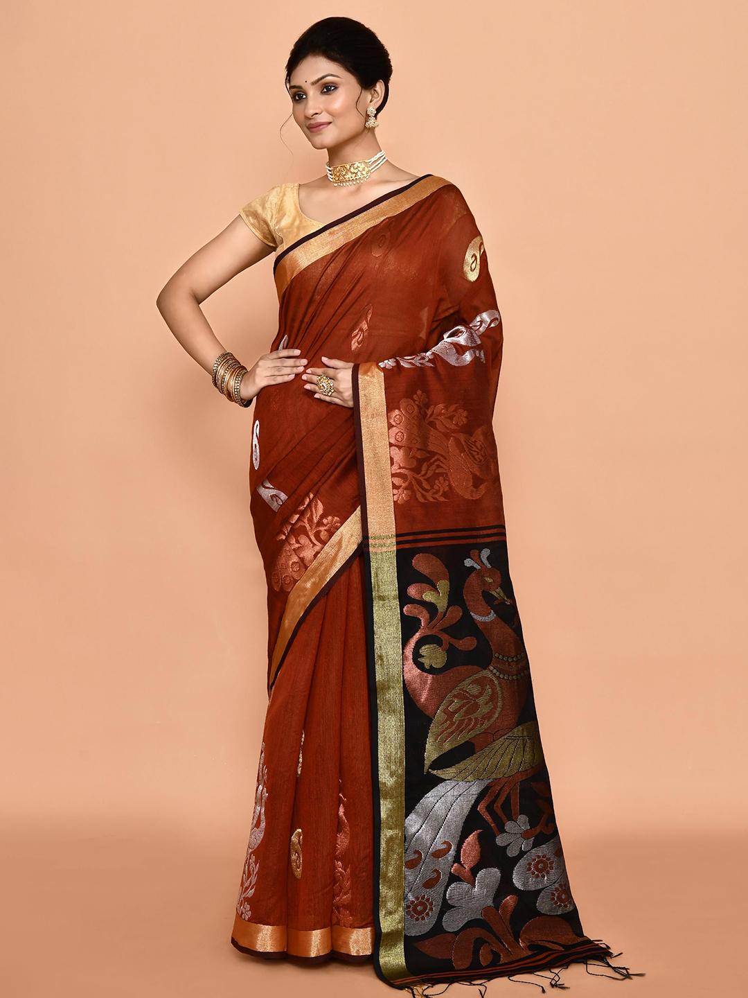 Buy PUKU Ethnic Motifs Patchwork Taant Saree - Sarees for Women ...