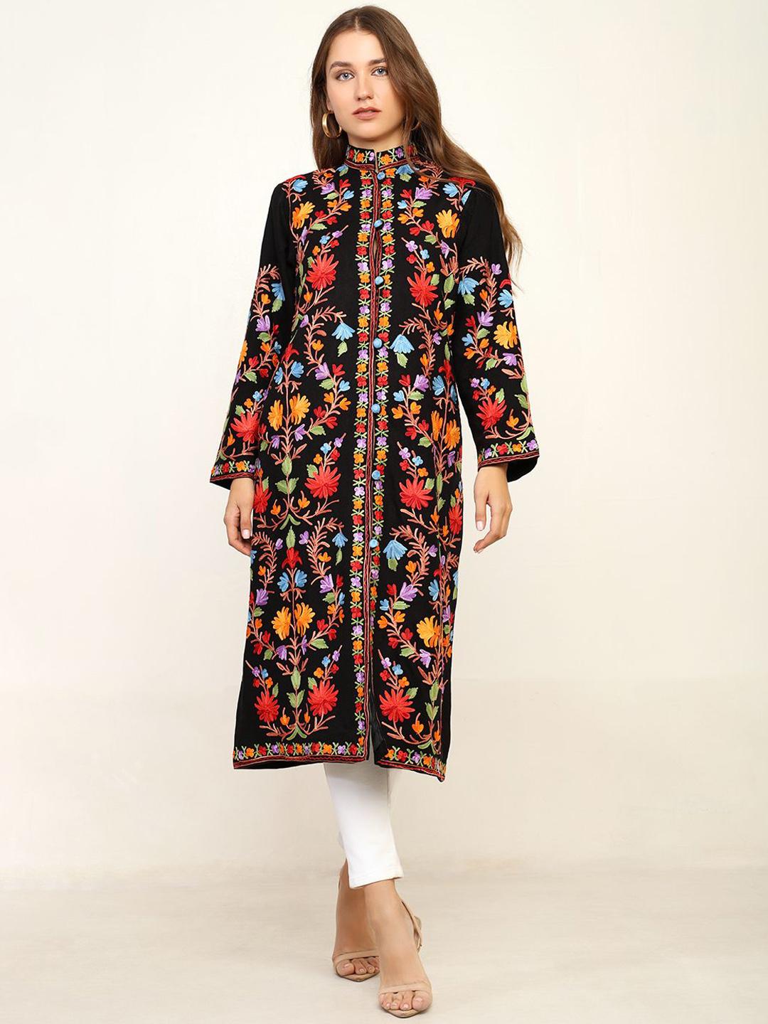 Buy CRAFTBAZAR Women Floral Acrylic Open Front Jacket With Embroidered ...