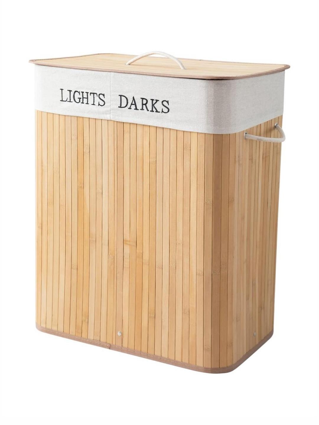 Buy HOKIPO Beige Bamboo 2 Section Foldable Laundry Basket With Lid ...