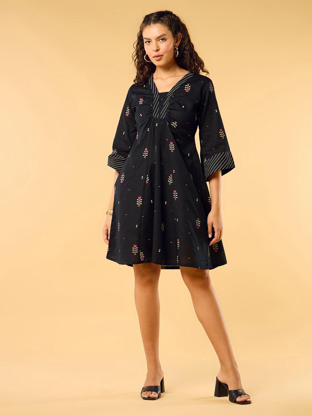 Buy Saaki Women Floral Printed Cotton Fit & Flare Dress - Dresses for ...