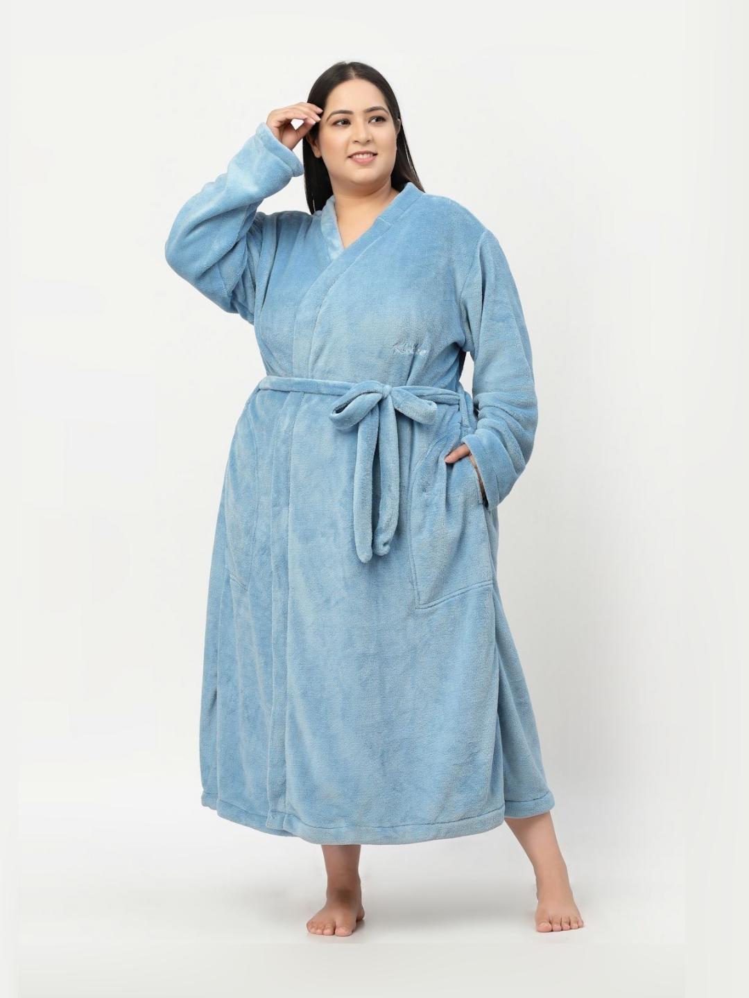 Buy KLOTTHE Blue Solid Wool Drawstring Maxi Bath Robe 3XL - Bath Robe ...