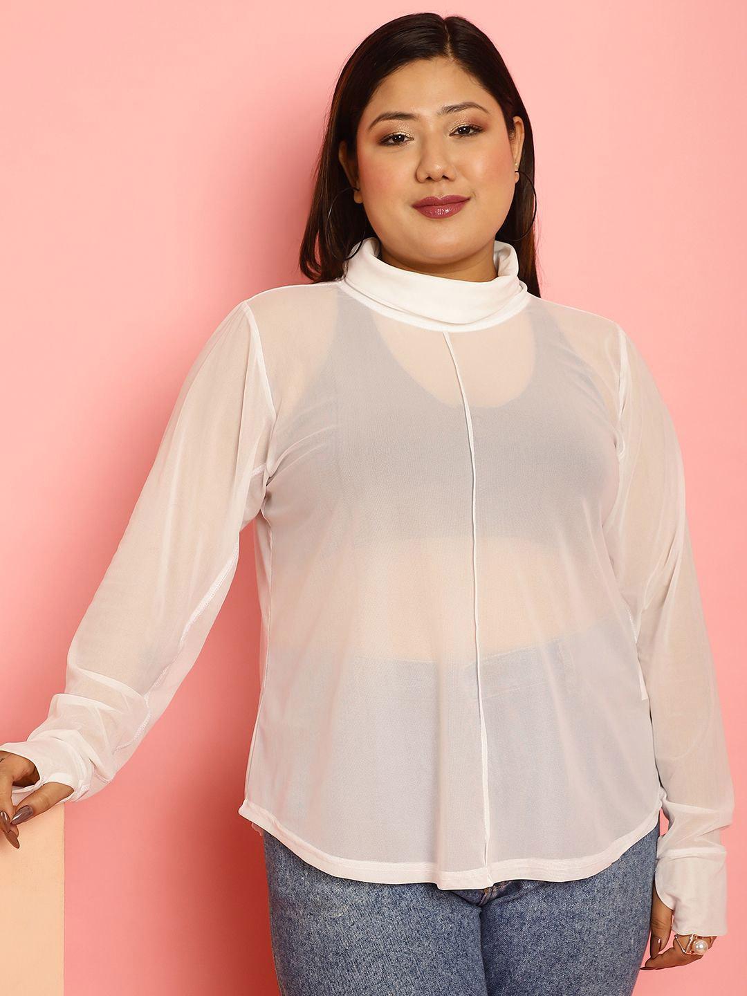 Buy TheRebelinme Women Pluse Size High Neck Long Sleeves Top - Tops for ...