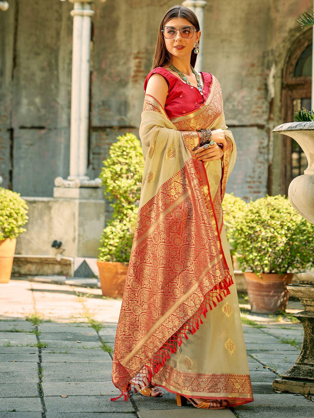 Buy Satrani Ethnic Motifs Zari Banarasi Saree - Sarees for Women ...