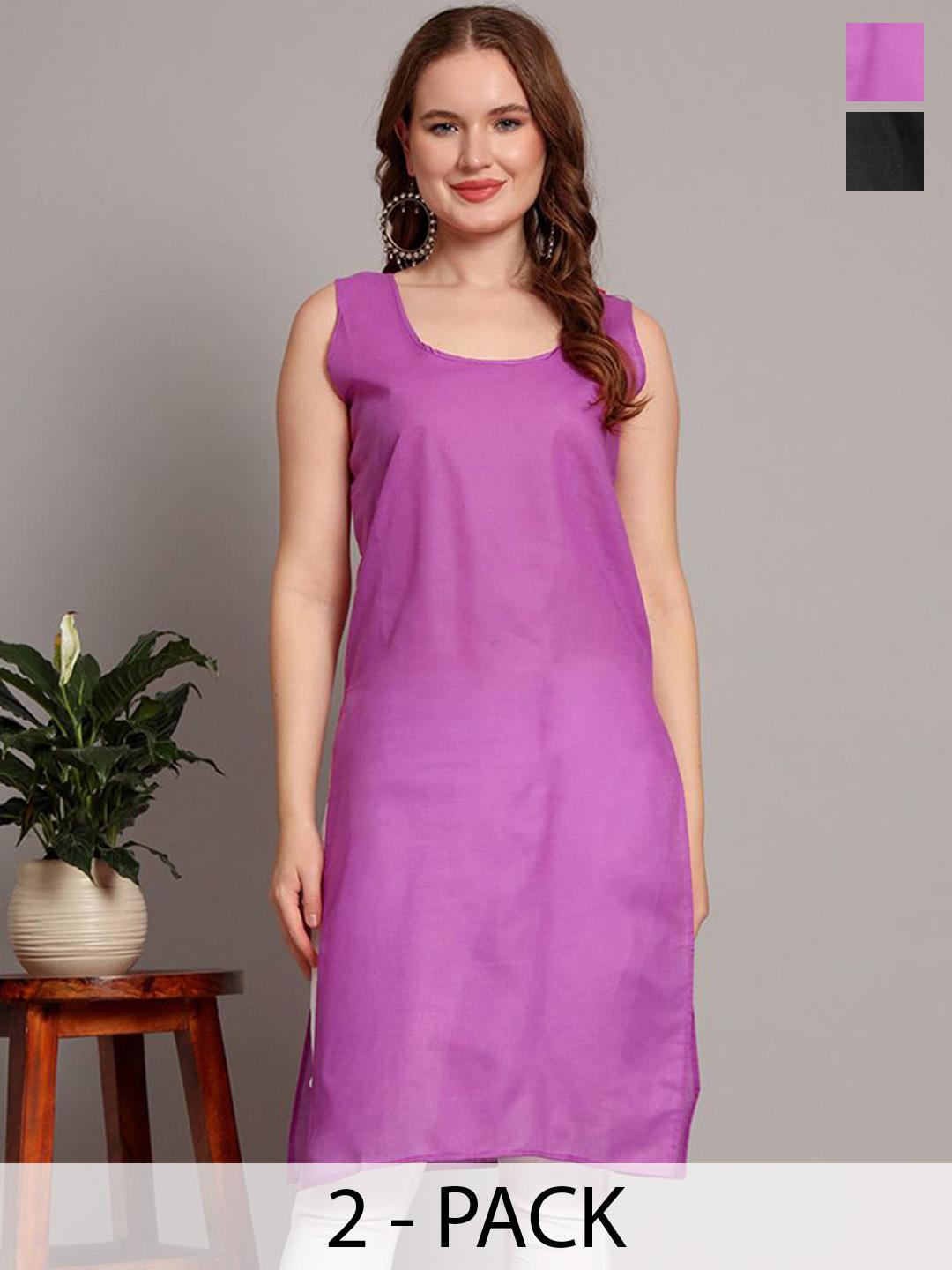 Buy The Chikan Label Pack Of 2 Cotton Sleeveless Long Slips - Slips for ...