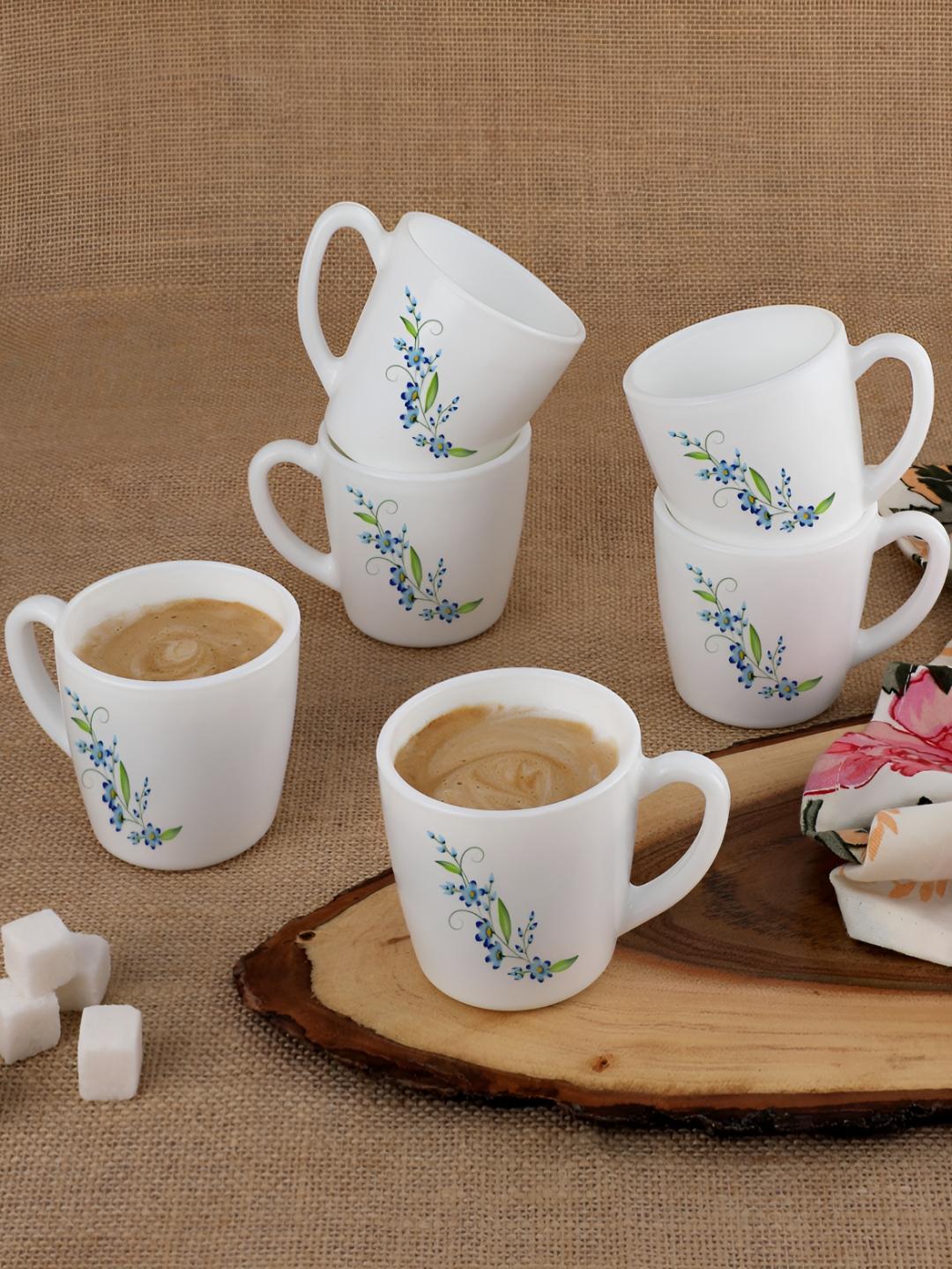 Buy Cello White & Blue Floral Printed Opalware Glossy Mugs Set Of Cups ...