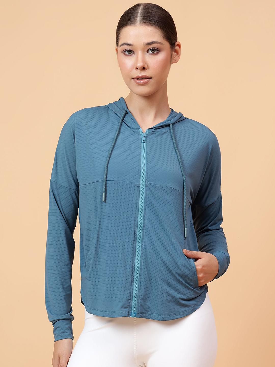 Buy Fitkin Women Lightweight Self Design Hooded Jacket - Jackets for ...