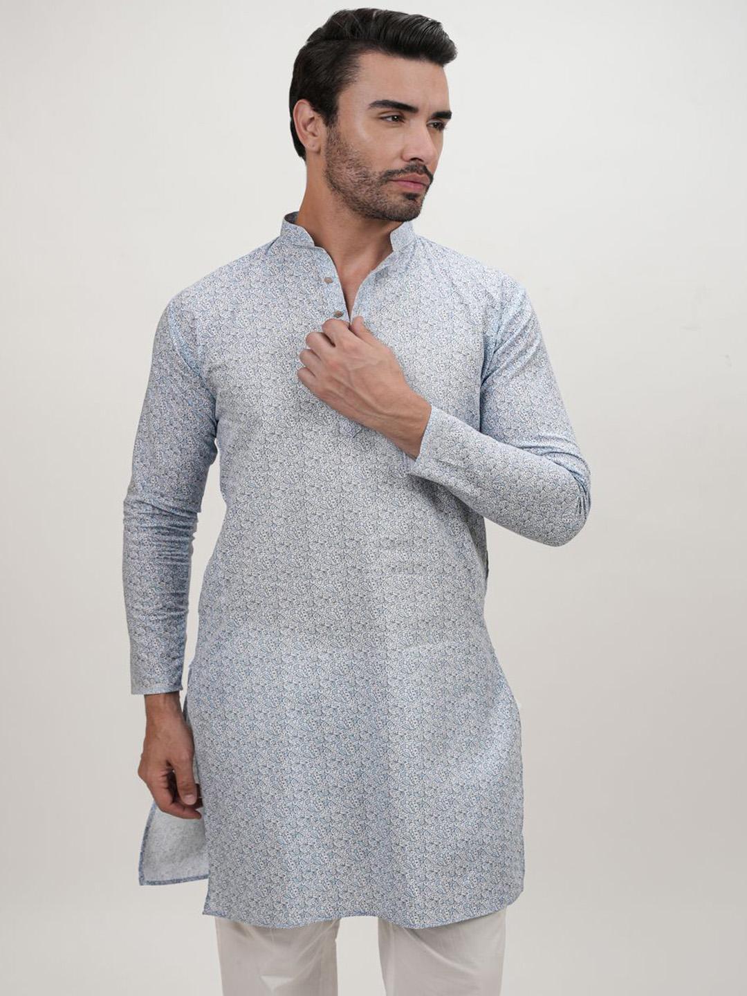 Buy DIOGO LOUIS Men Cotton Linen Floral Printed Long Kurta - Kurtas for ...