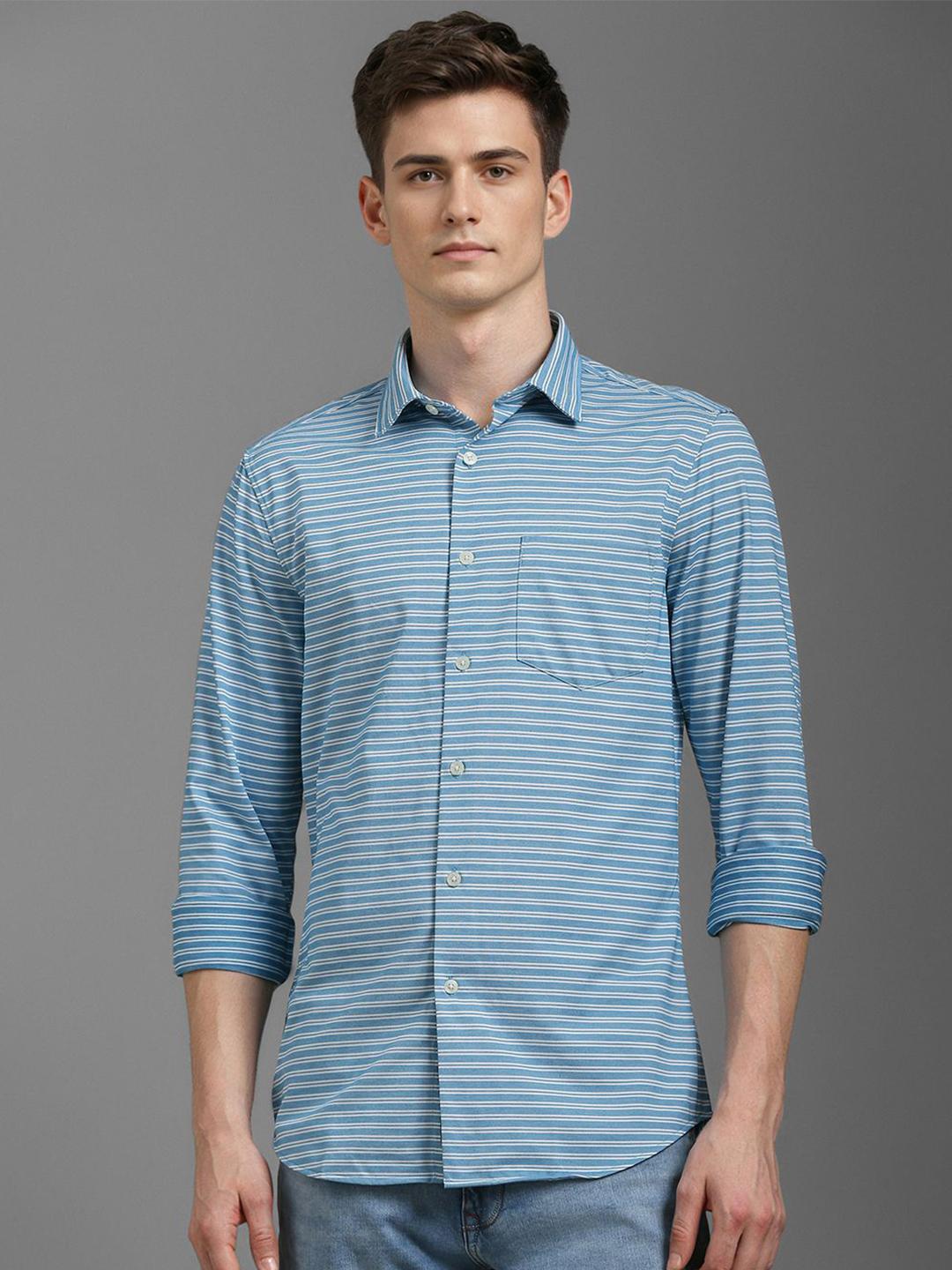 Buy Louis Philippe Men Slim Fit Horizontal Stripes Opaque Striped ...