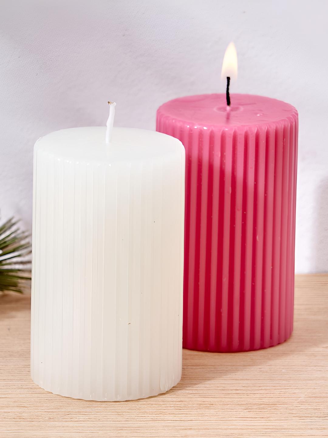 Buy Home Centre Ribbed Alisa 2Pcs 1 Wick Vanila & Oudh Solid Geometric ...