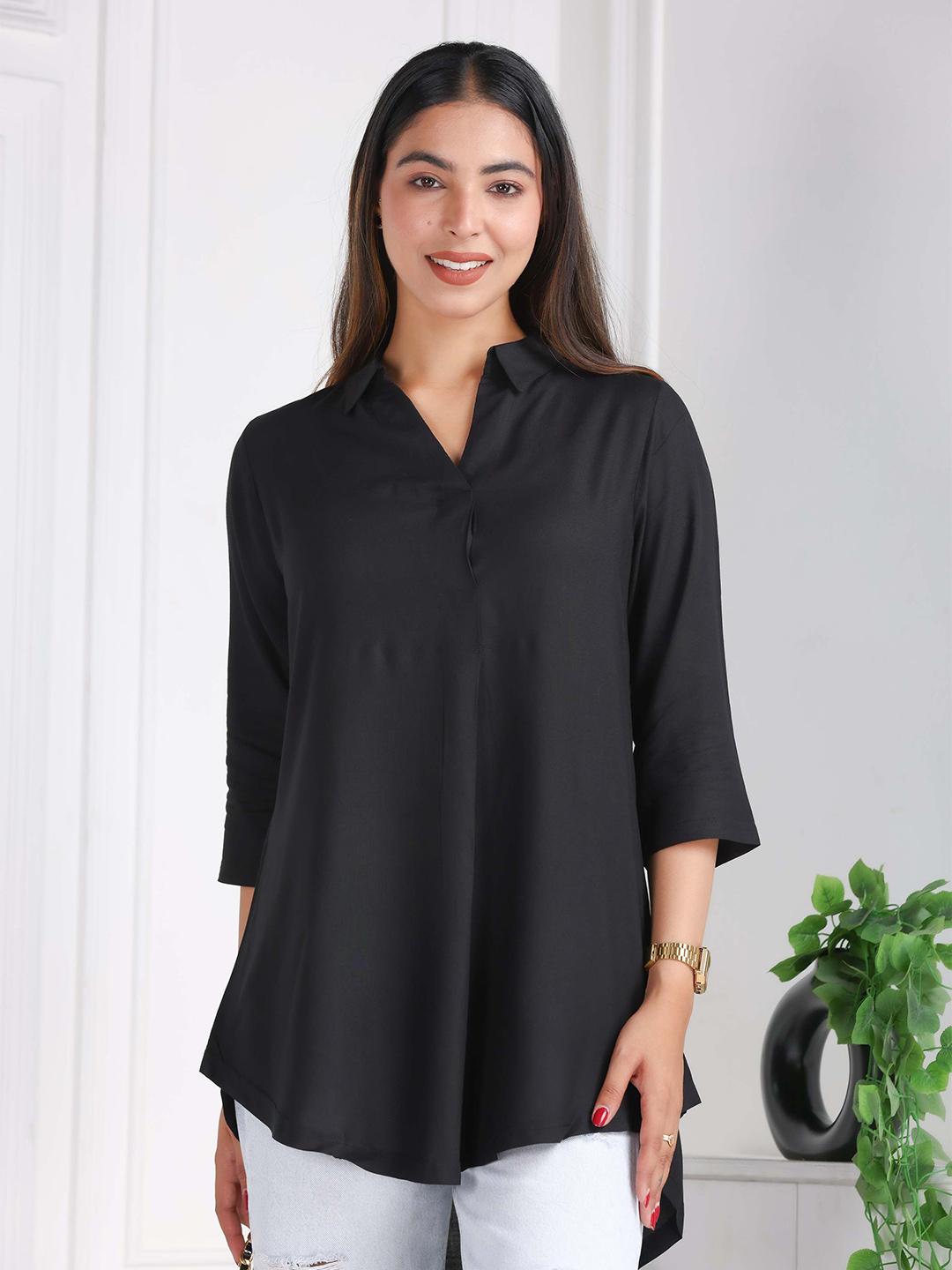 Buy Mlada Women Shirt Collar Style Rayon Flare Top - Tops for Women ...