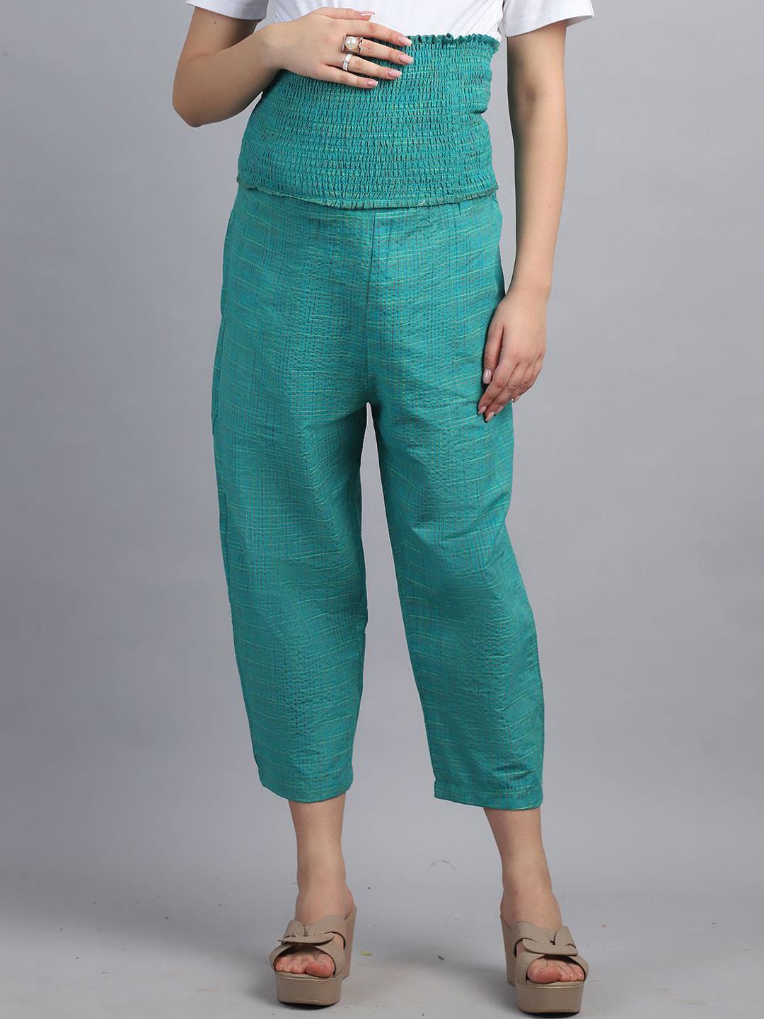 Buy Moms Maternity Women Checked Cotton Comfort High Rise Maternity ...