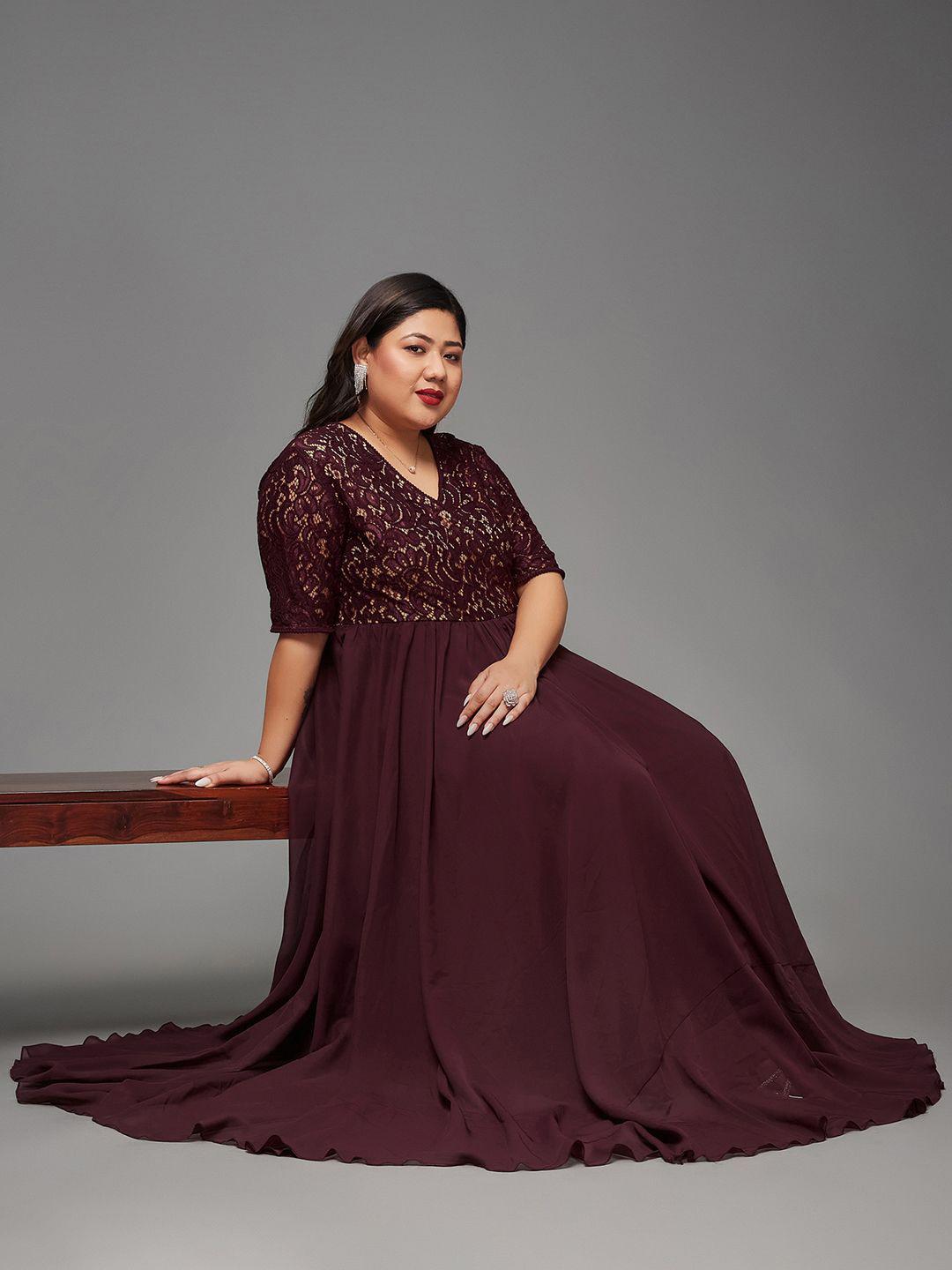Buy Miss Chase A+ Plus Size Self Design Fit Flare Maxi Dress - Dresses ...