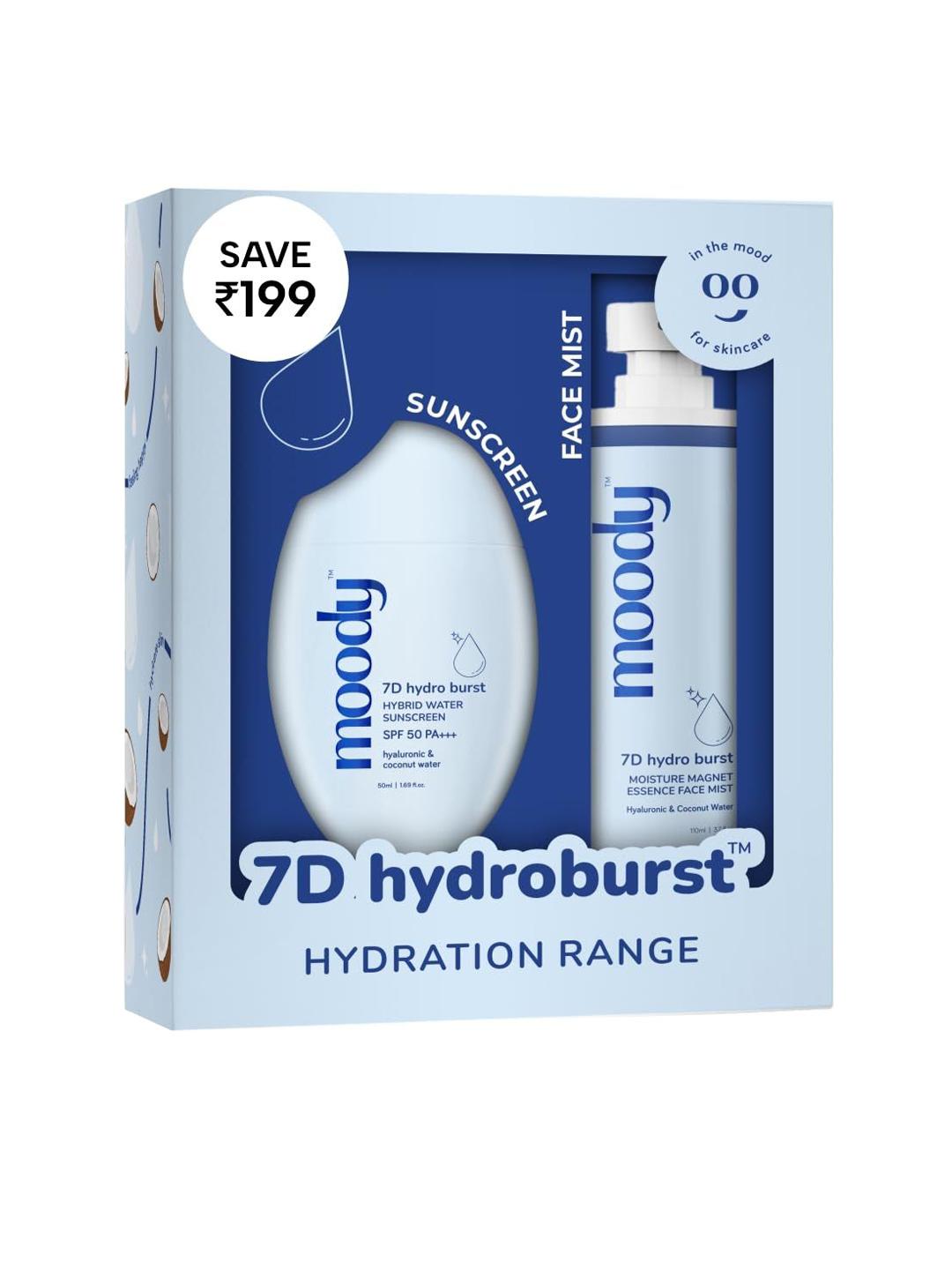 Buy MOODY Set Of 7D Hydration SPF50 Sunscreen 50ml & Hydro Burst Face ...