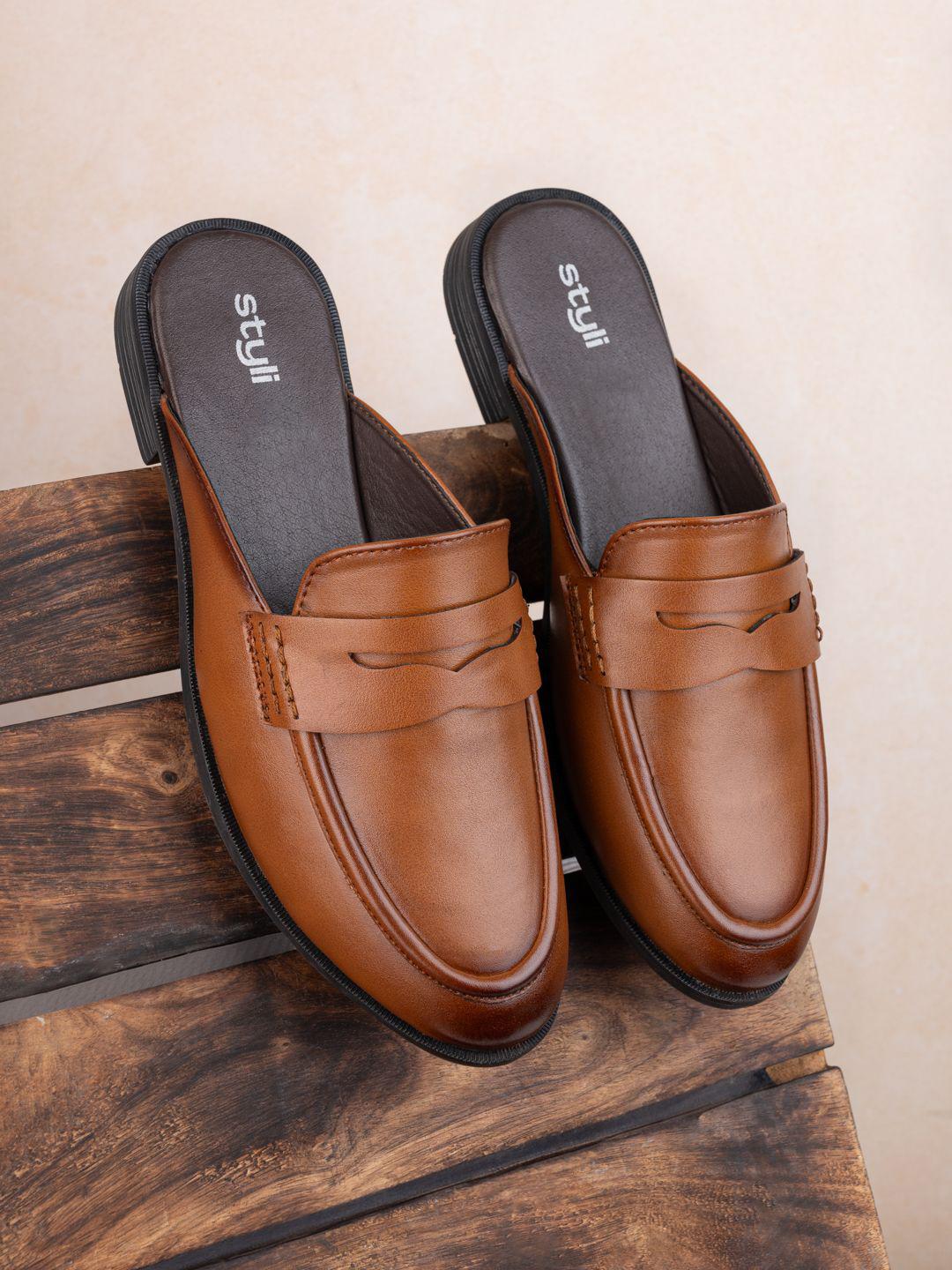 Buy Styli Men Faux Leather Classic Slip On Loafer Style Mules - Casual ...