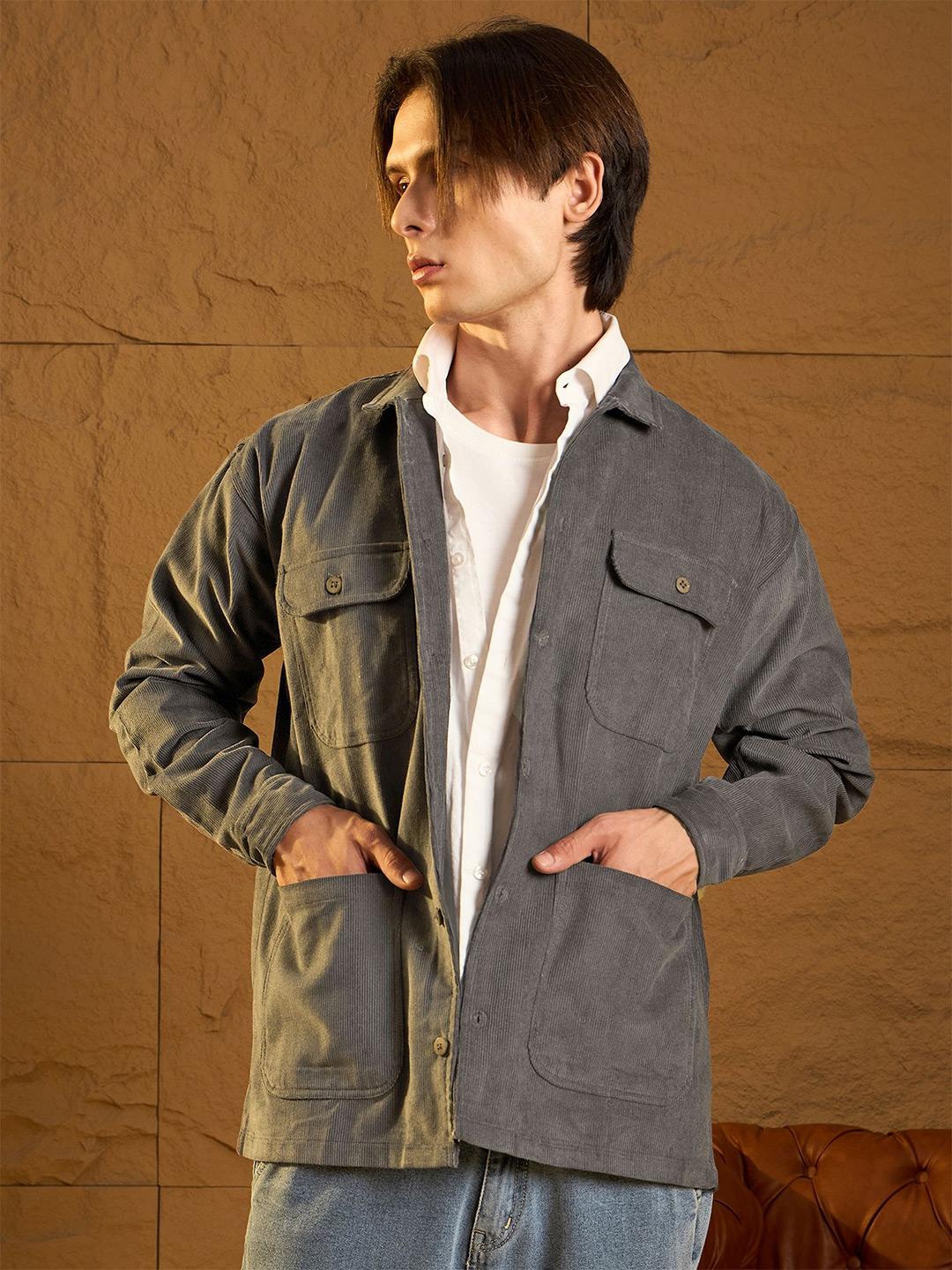 Buy DENNISON Men Four Pocket Drop Shoulder Oversized Corduroy Shacket ...