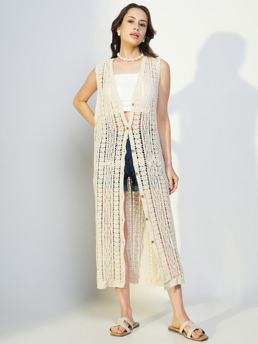 Buy SHOWOFF Self Design Longline Crochet Acrylic Button Shrug - Shrug ...