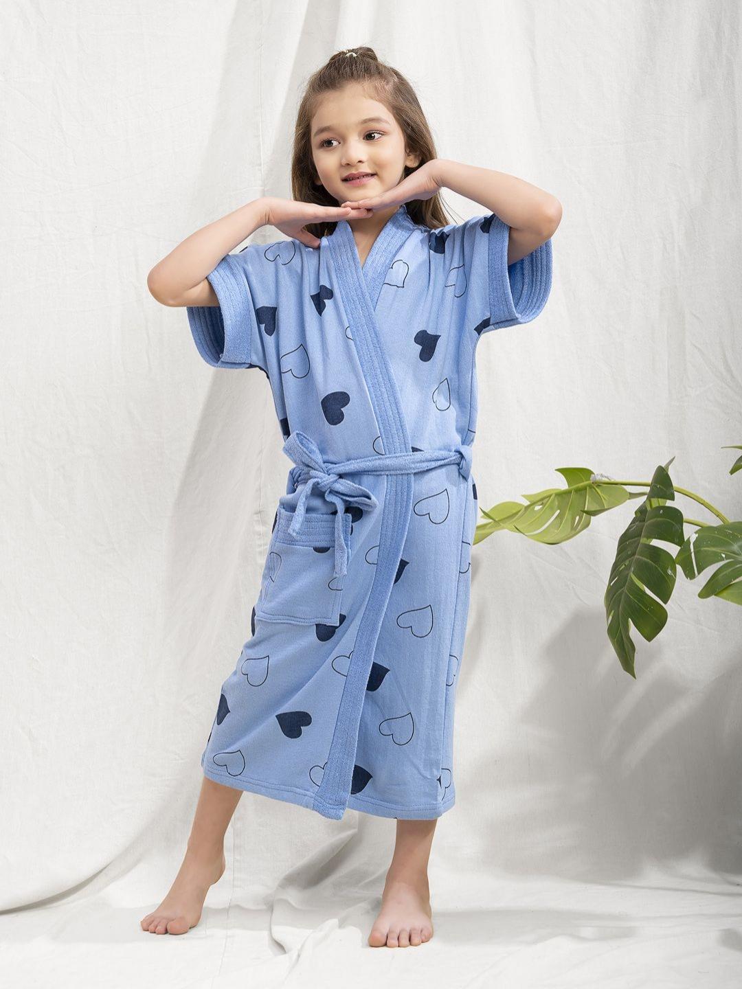 Buy LacyLook Heart Blue Conversational Cotton Drawstring Maxi Bath Robe ...
