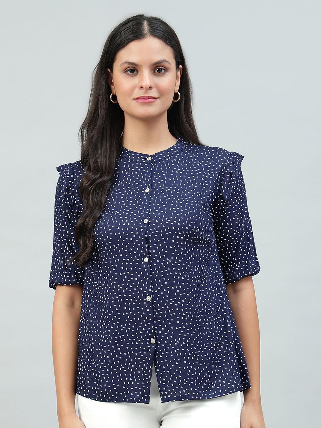 Buy FLAMBOYANT Women Polka Dots Printed Mandarin Collar Top - Tops for ...