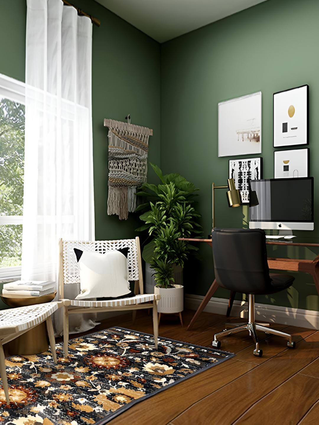 Buy Sapana Carpet Mats Navy Blue & Beige Floral Printed Floor Runner ...