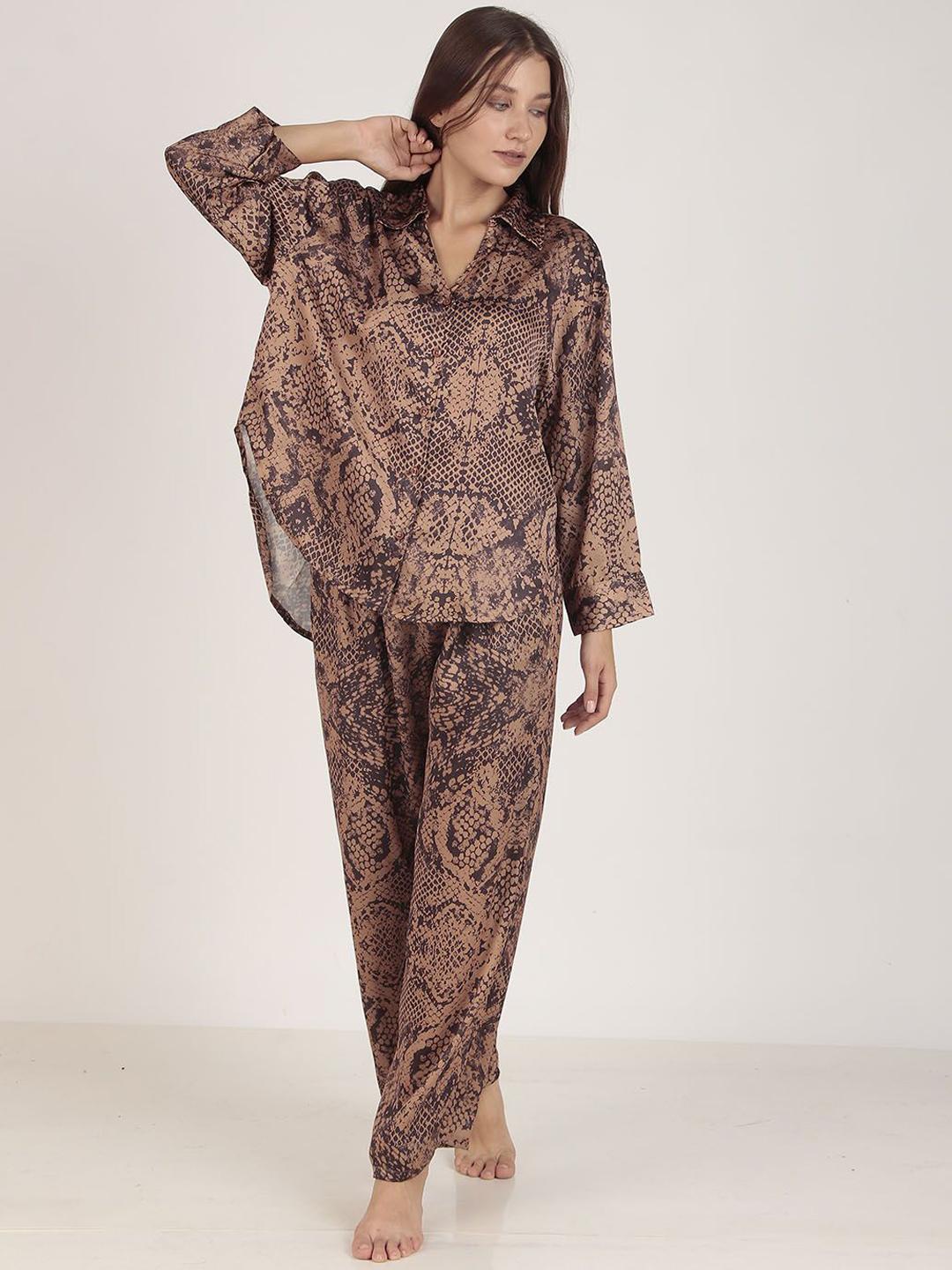 Buy Masha Women Snoozy Snake Oversized Satin Night Suit - Night Suits ...