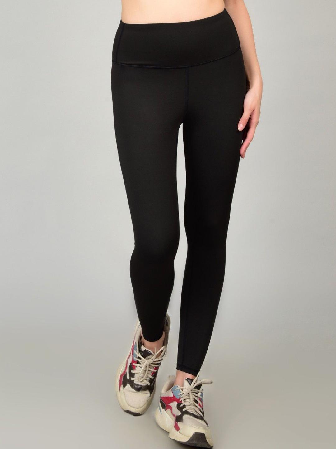 Buy Poftik Women Cotton Black High Rise Ankle Length Gym Tights ...
