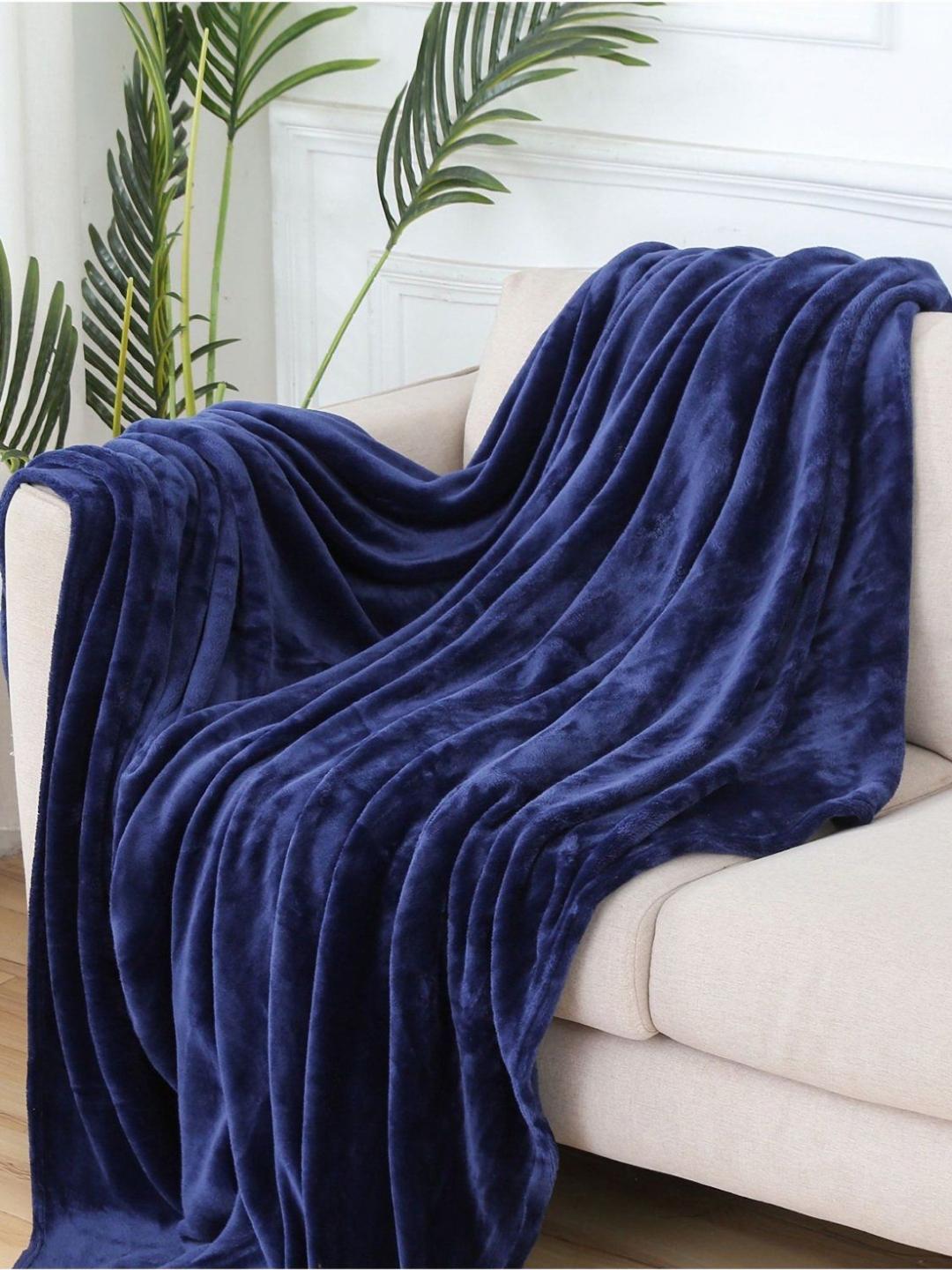 Buy MORADO Navy Blue 300 GSM Velvet Double Bed Blanket - Blankets ...
