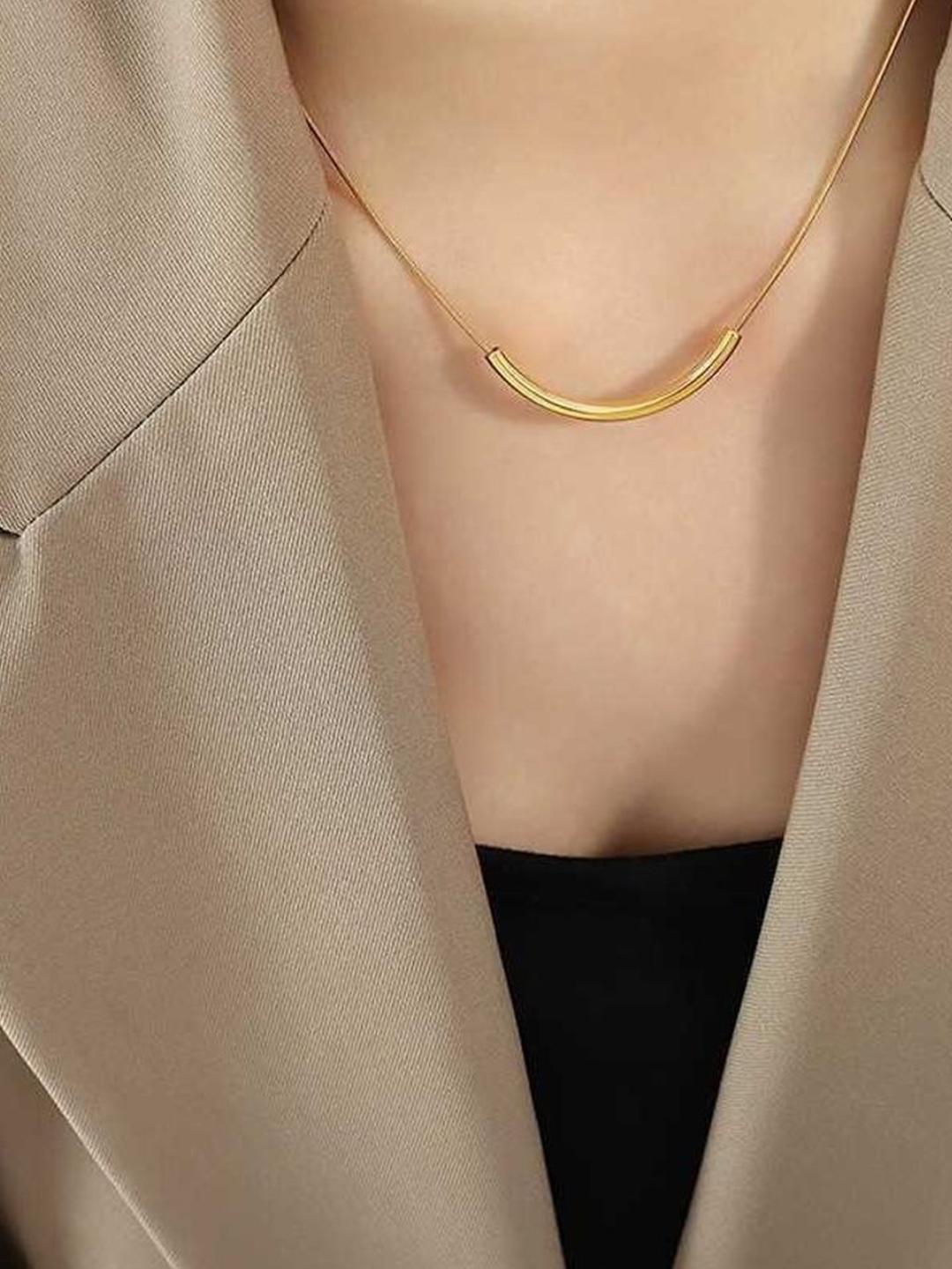 Buy MYKI Gold Plated Stainless Steel Elegant Curved Bar Statement ...