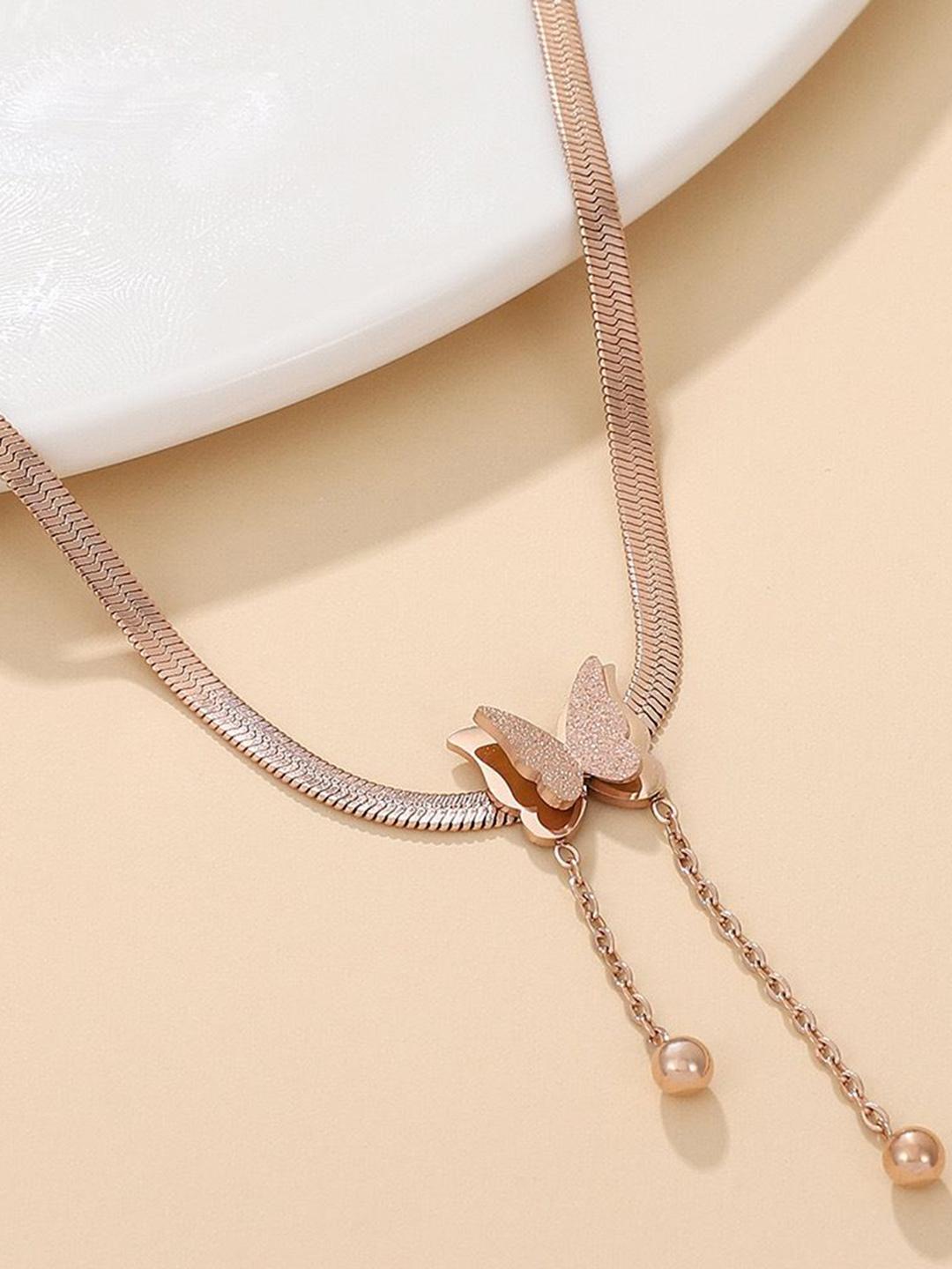 Buy MYKI Rose Gold Plated Butterfly Shaped Necklace - Necklace And ...