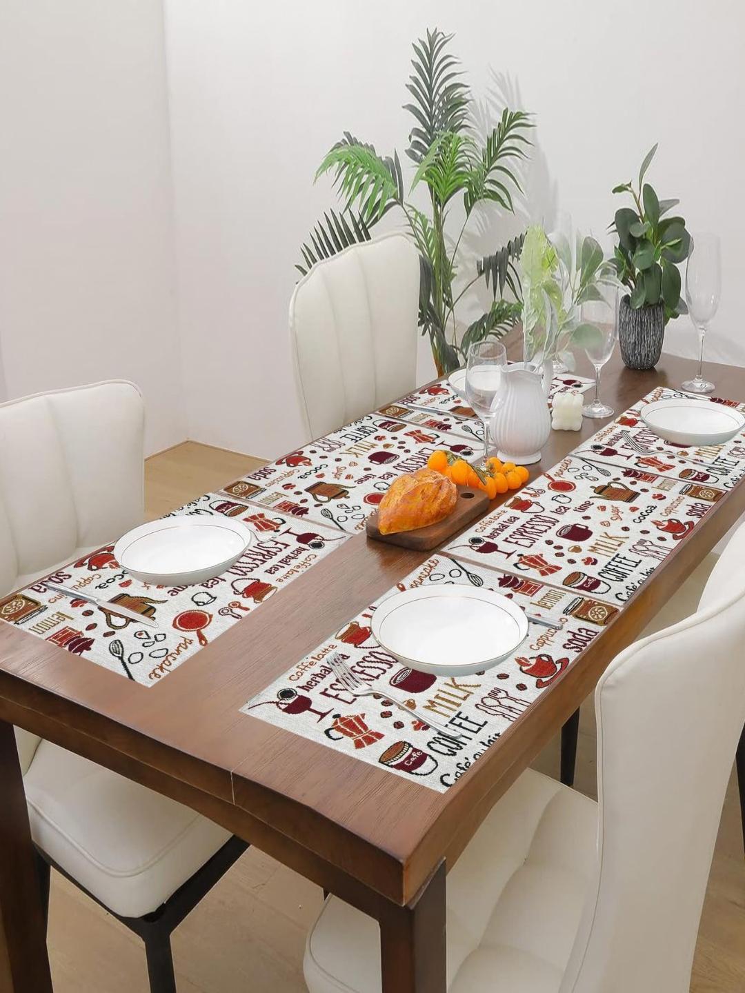 Buy PRAKARTIK Set Of 6 Yellow & Red Printed Cotton Dining Table Mats ...
