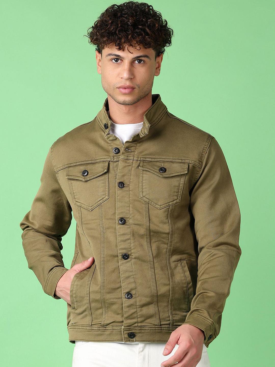 Buy V Mart Men Mandarin Collar Solid Denim Casual Jacket - Jackets for ...