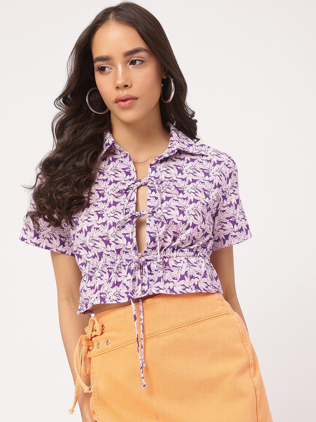 Buy DressBerry X Fwd Floral Tie Up Cinched Waist Crop Top - Tops for ...