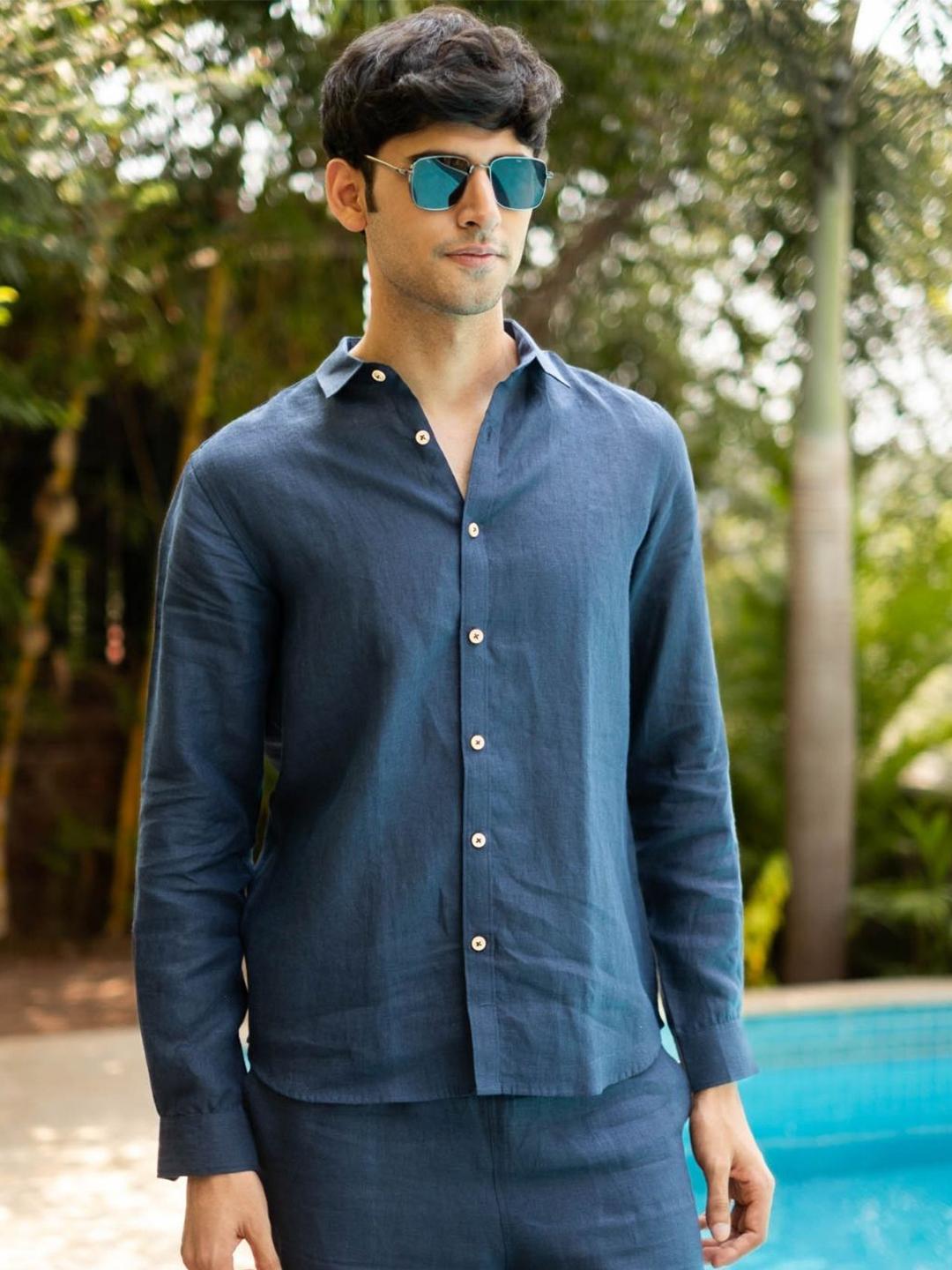 Buy Creatures Of Habit Men Linen Pocketless Shirt - Shirts for Men ...