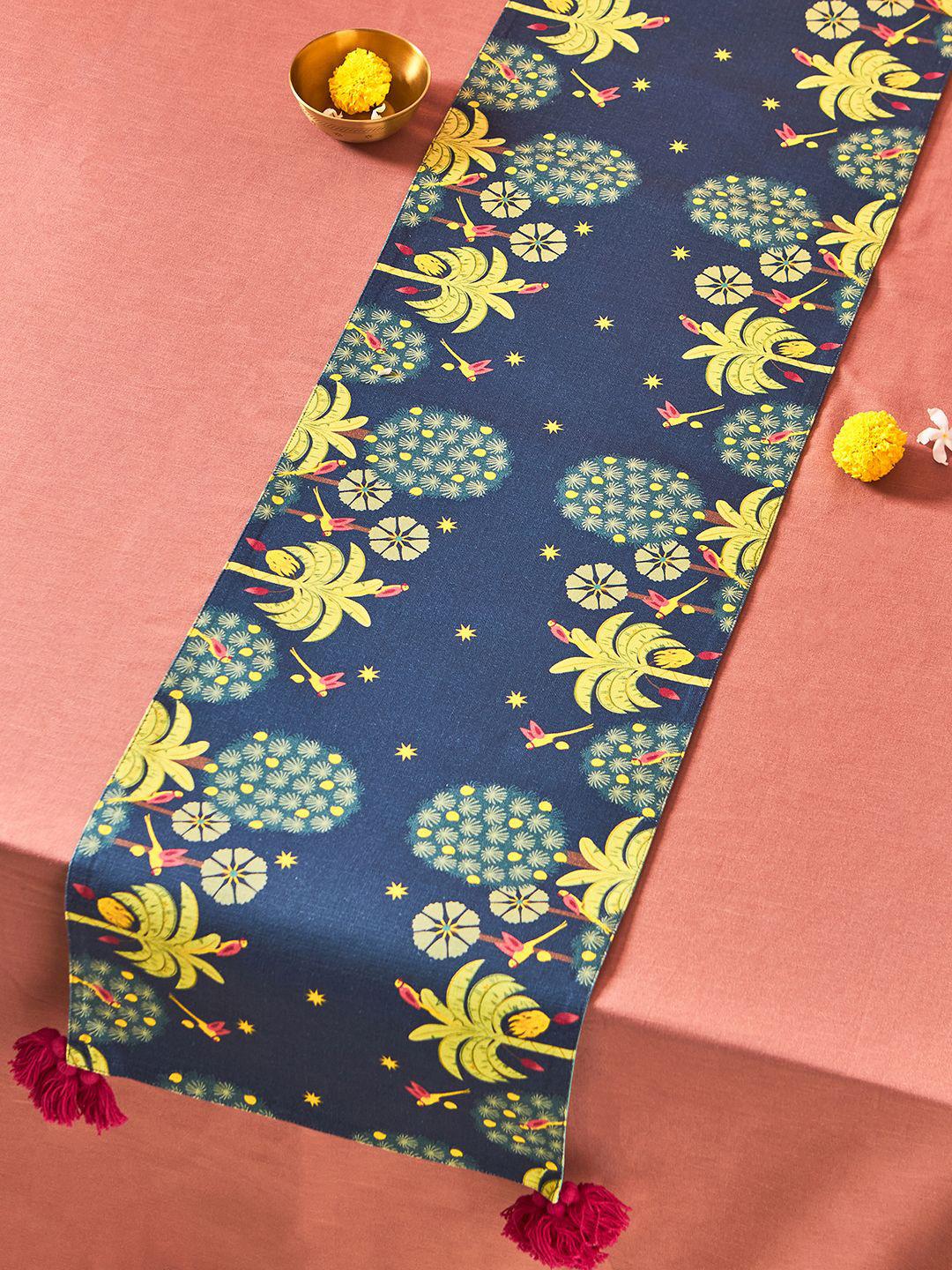 Buy Chumbak Saanjh Green & Yellow Printed Pure Cotton Table Runner ...