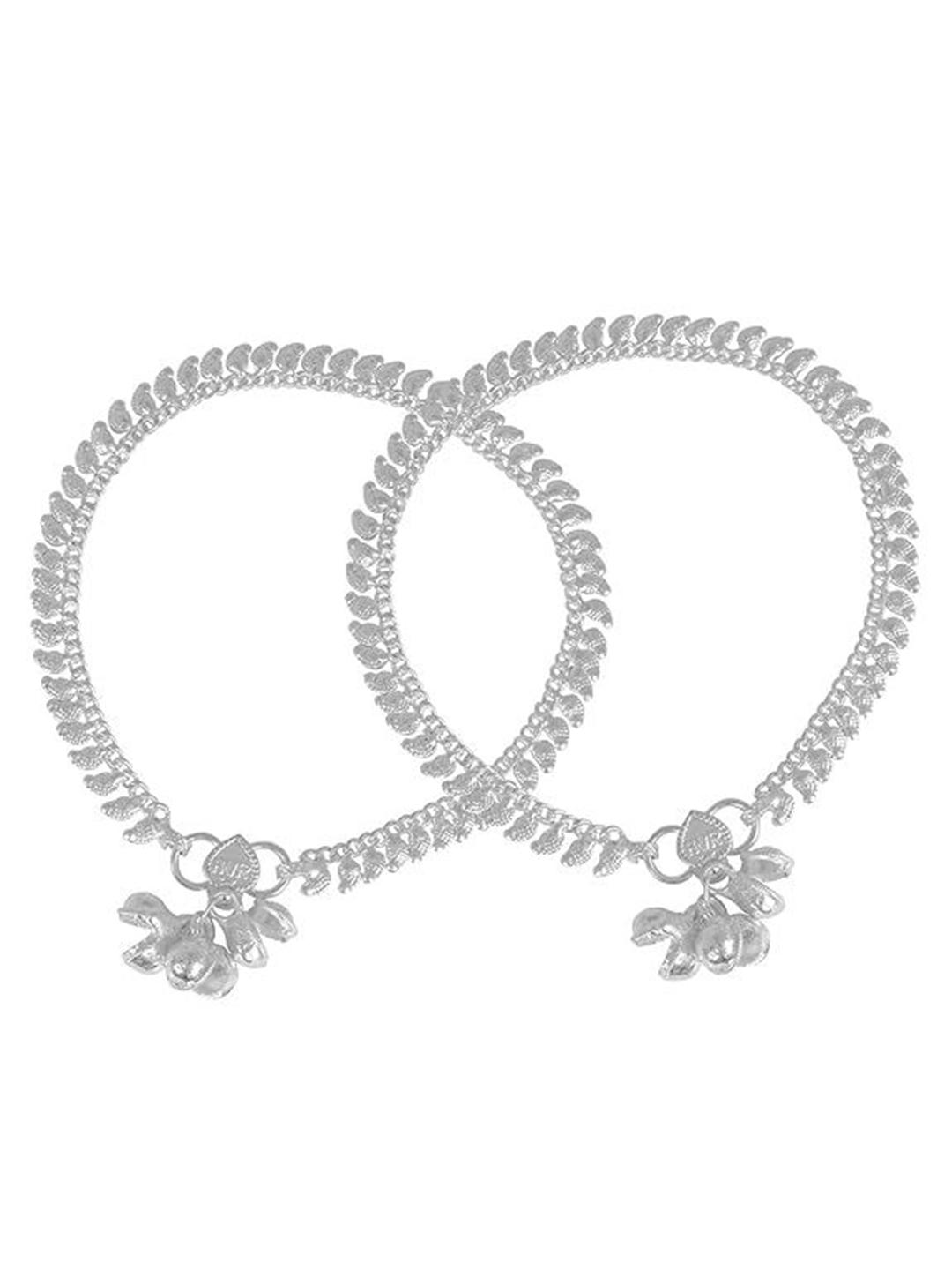 Buy MEMOIR Silver Plated Kairi Shape Traditional Ethnic Bridal Anklet ...