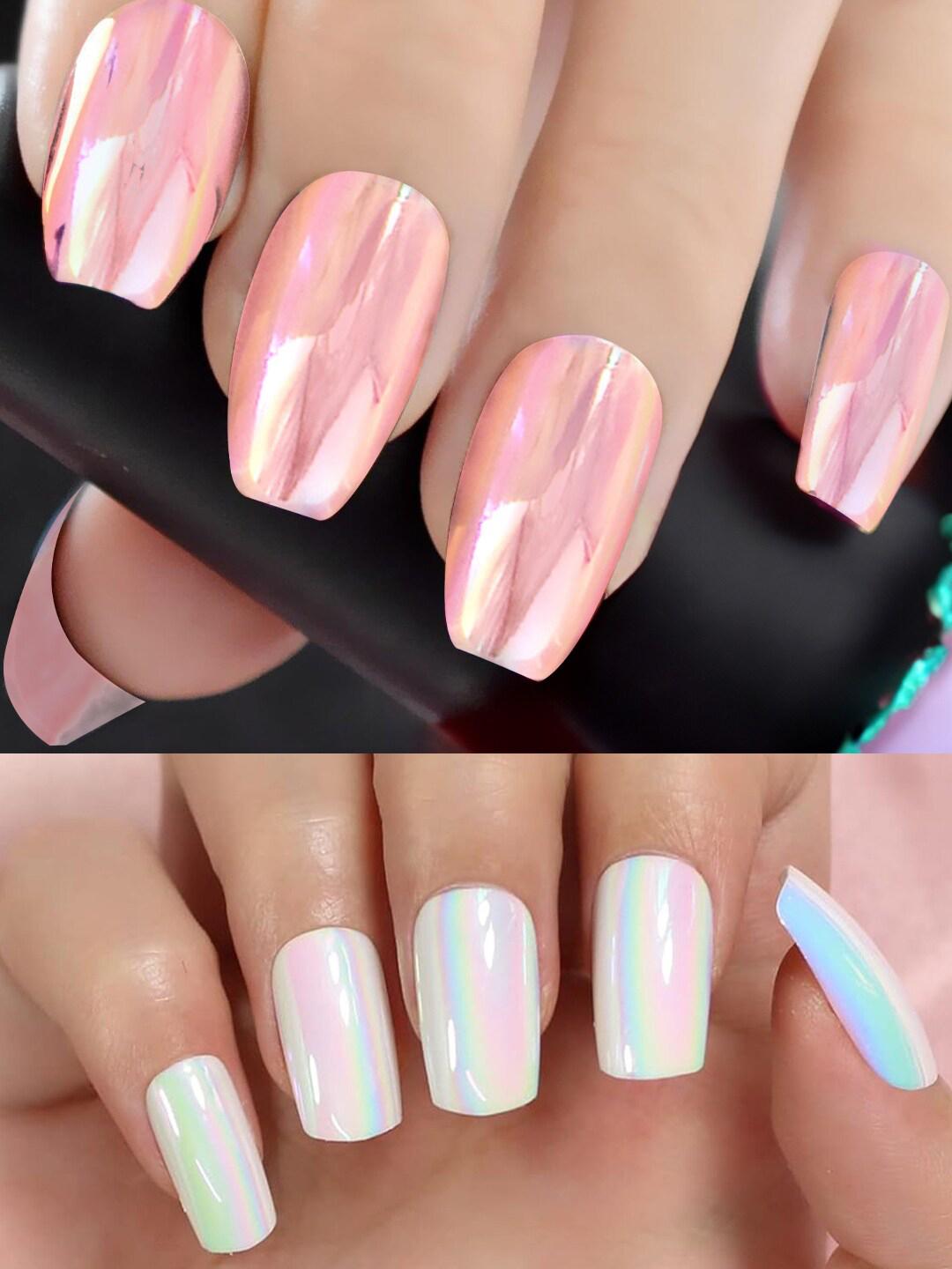 Buy PRIVIU Set Of 24 Metallic Duochrome Stick On Nails - Nail Art And ...