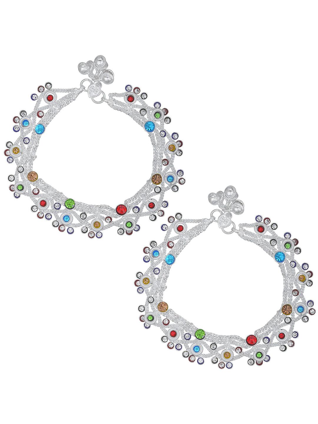 Buy MEMOIR Silver Plated Crystals Stone Studded Payal Pajeb Anklet ...